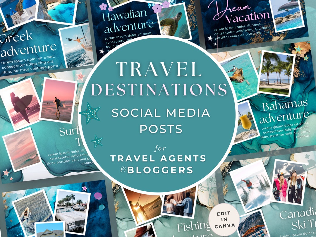 Travel Agent Posts, Social Media Canva Template, Editable Vacation ...
