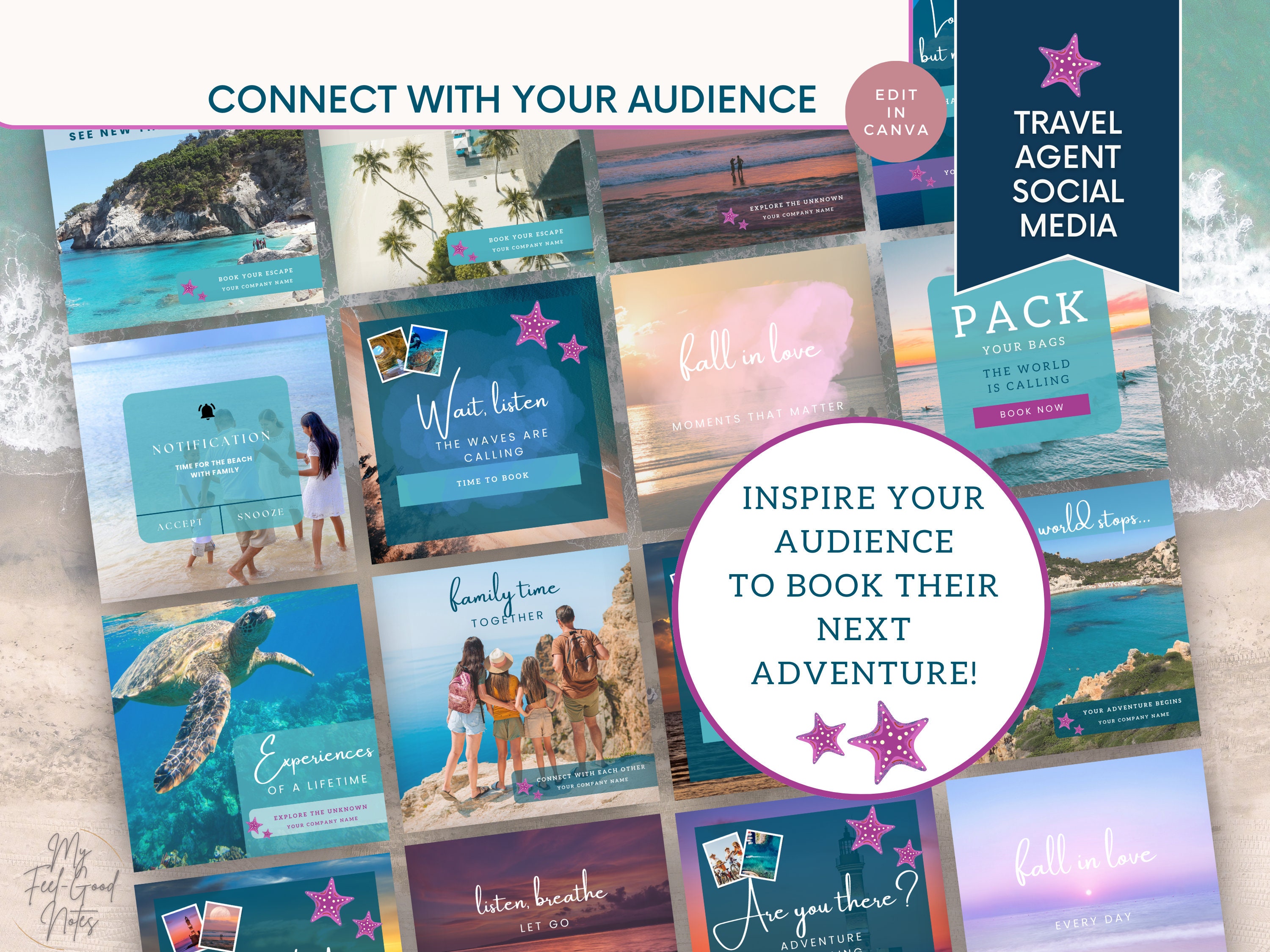 Travel Agent Social Media Posts, Canva Template Editable Vacation ...