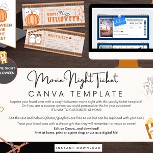Halloween Movie Night Ticket, Neutral Printable Invitation, Editable ...