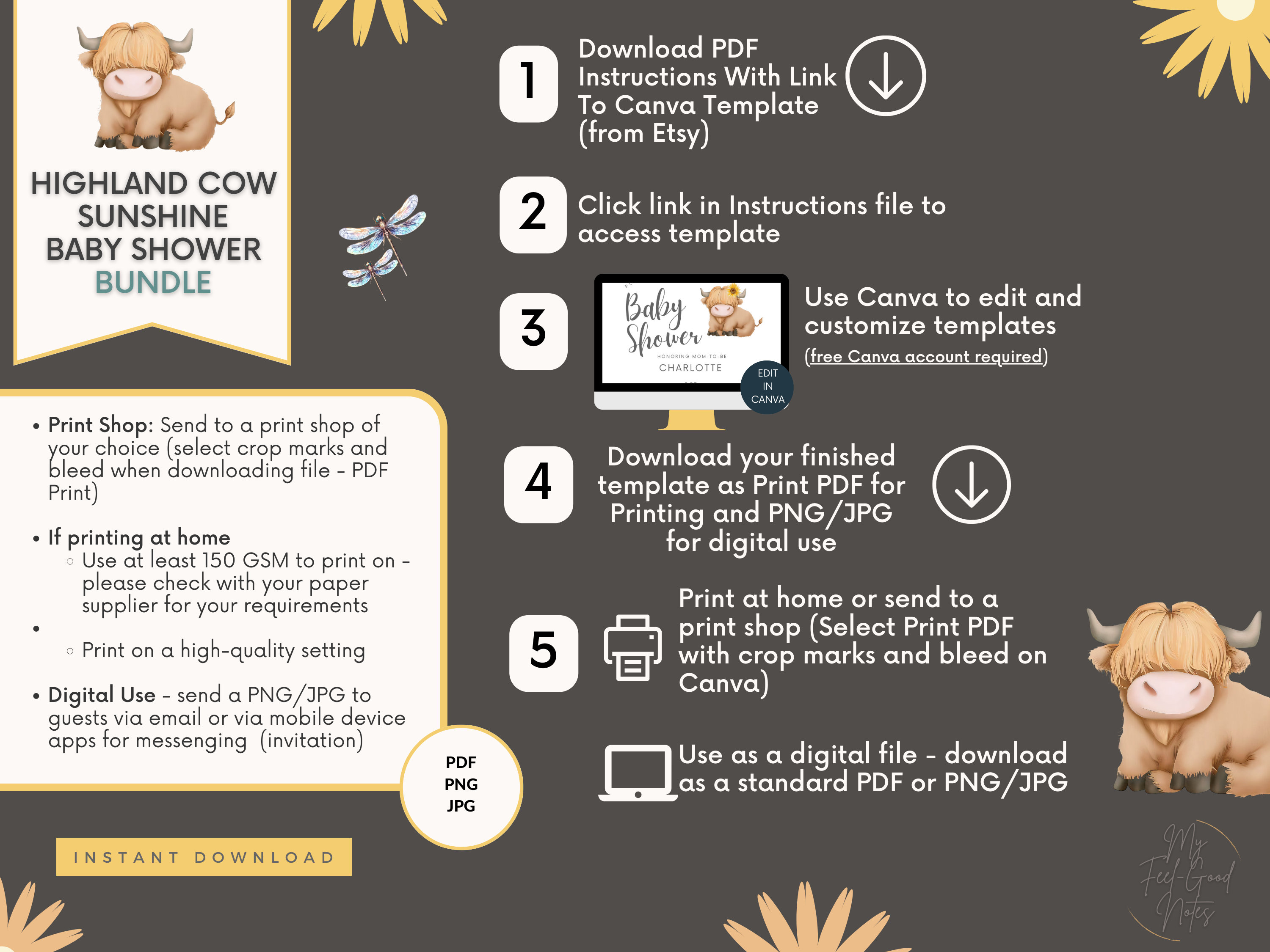 Sunshine Baby Shower Invite Bundle, Highland Cow Yellow Games, Holy Cow ...