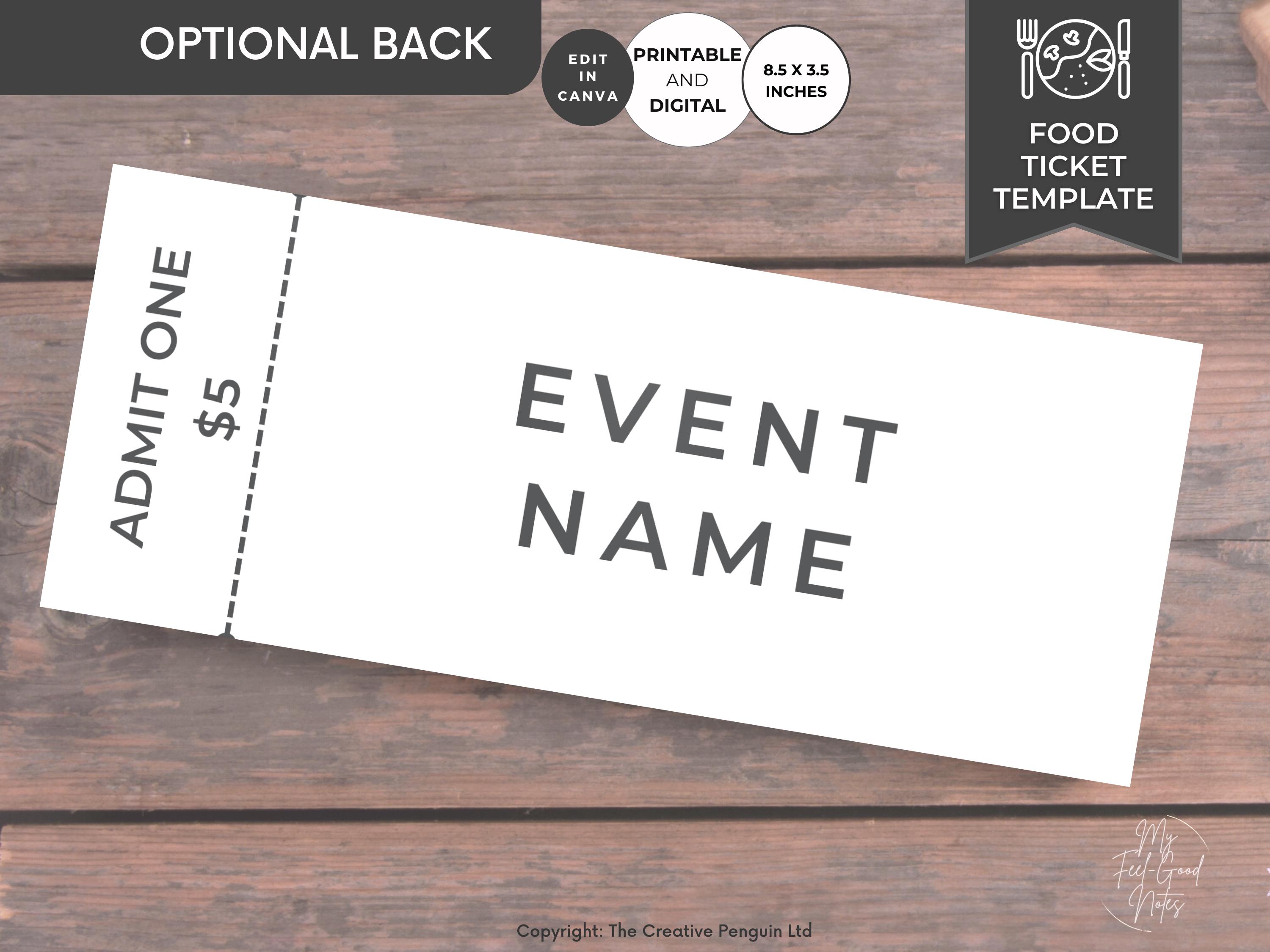 Meal Ticket Template, Editable Event Voucher, Printable Food Coupon ...