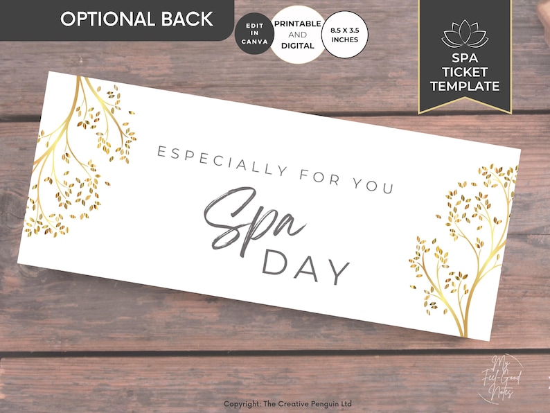 Spa Day Gift Card, Printable Certificate, Editable Voucher, Instant ...