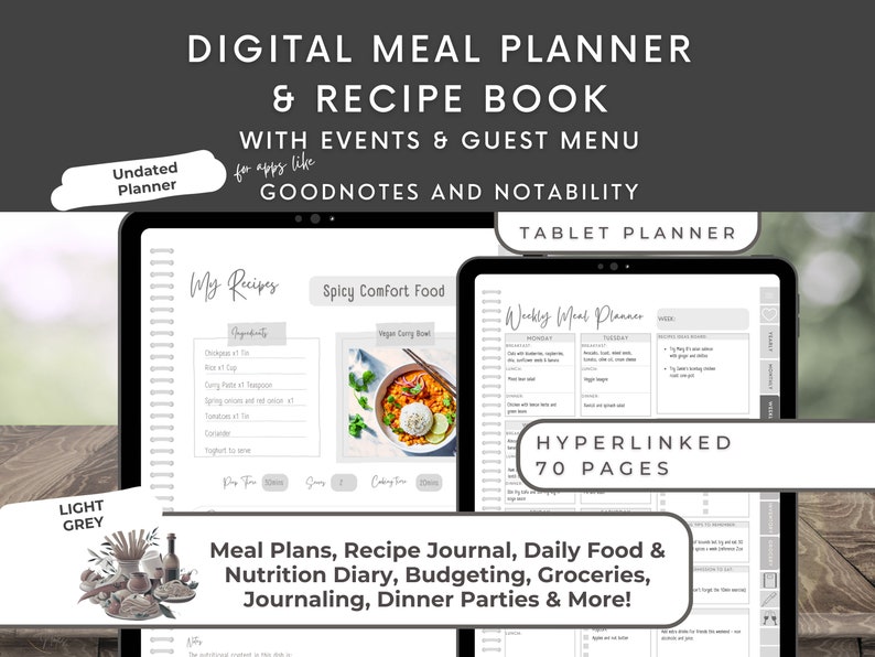 Digital Recipe Book and Meal Planner, Meal Prep, Goodnotes Food Journal ...