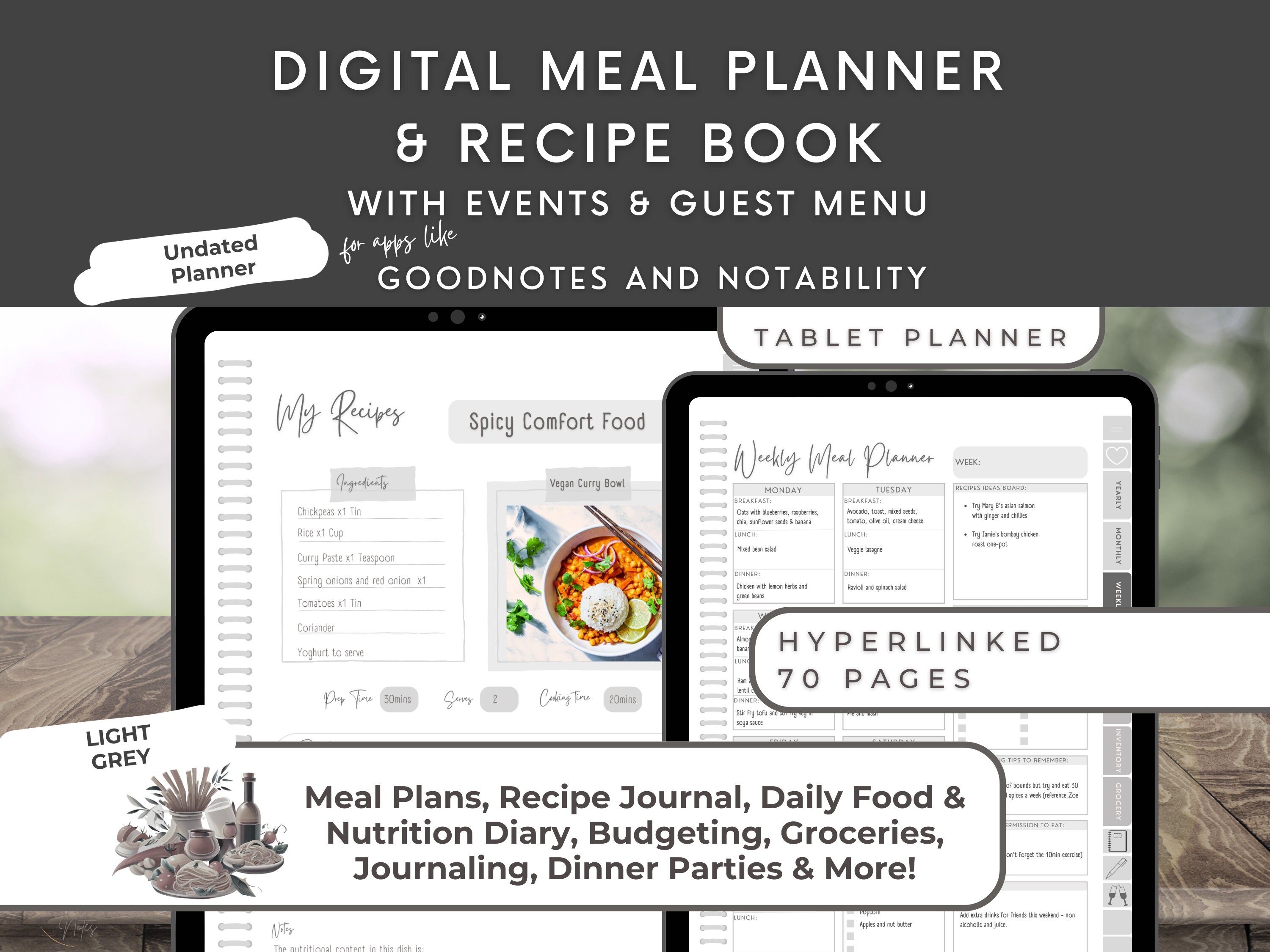 Digital Recipe Book and Meal Planner, Meal Prep, Goodnotes Food Journal ...