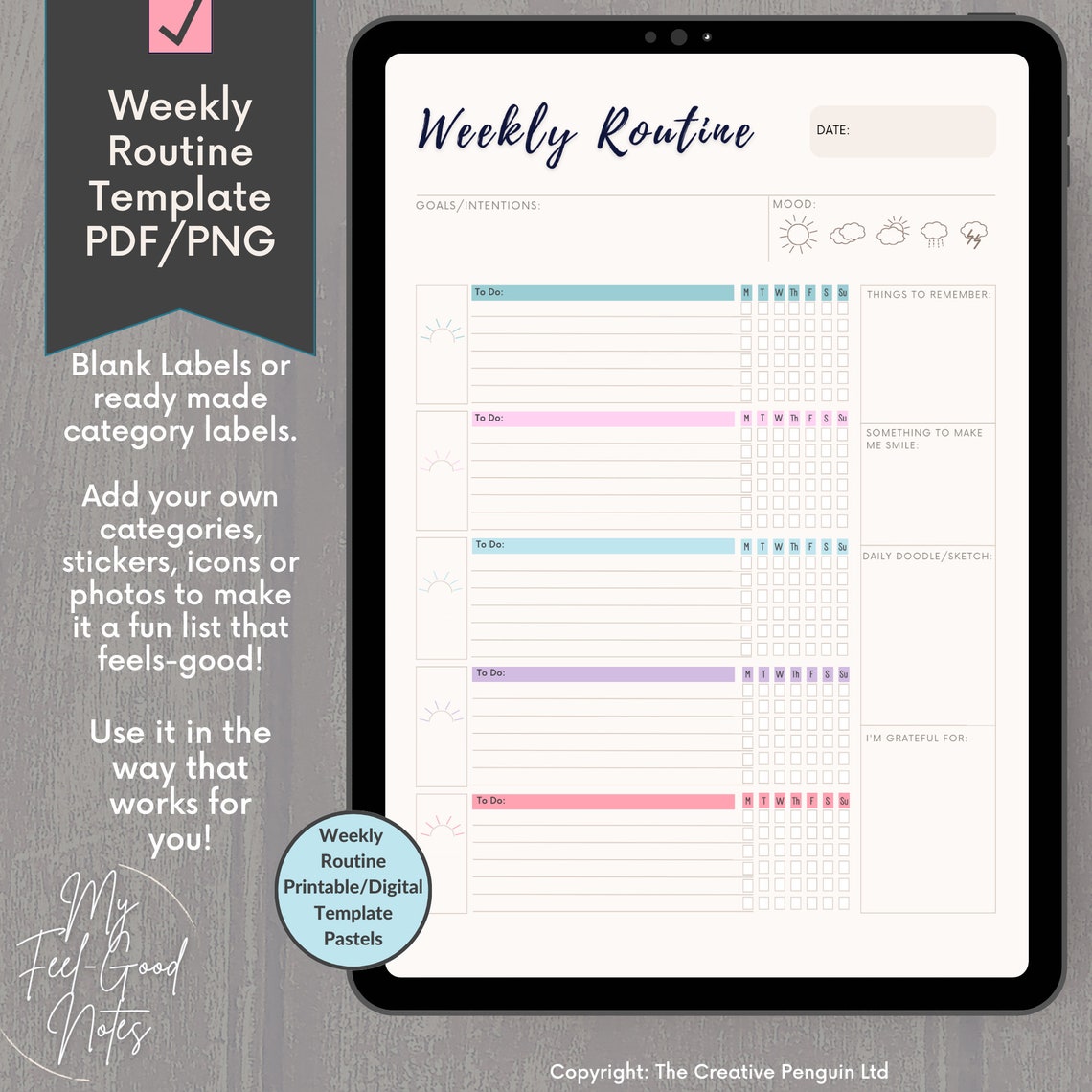 Weekly Routine Goodnotes Checklist PDF | Weekly Routine Planner Adult ...