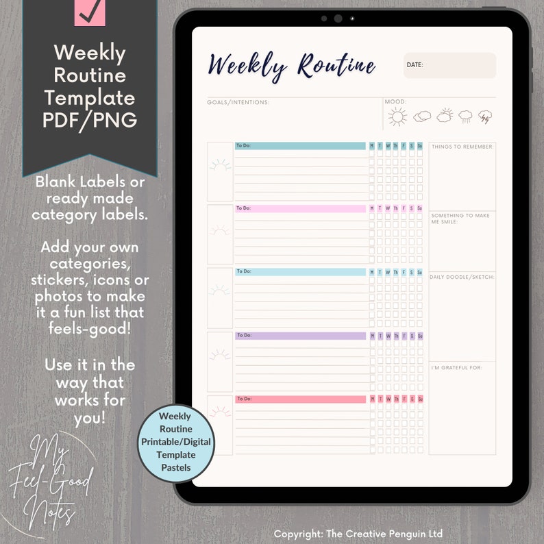 Weekly Routine Goodnotes Checklist PDF | Weekly Routine Planner Adult ...