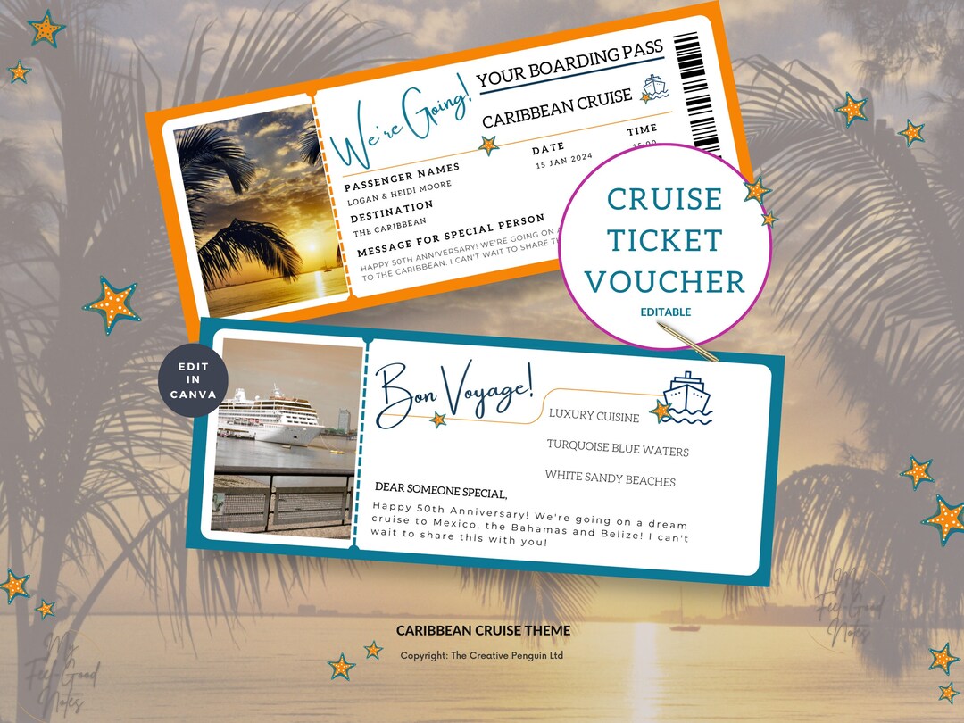 Cruise Boarding Pass Template, Personalized Ticket PDF, Printable Sun ...