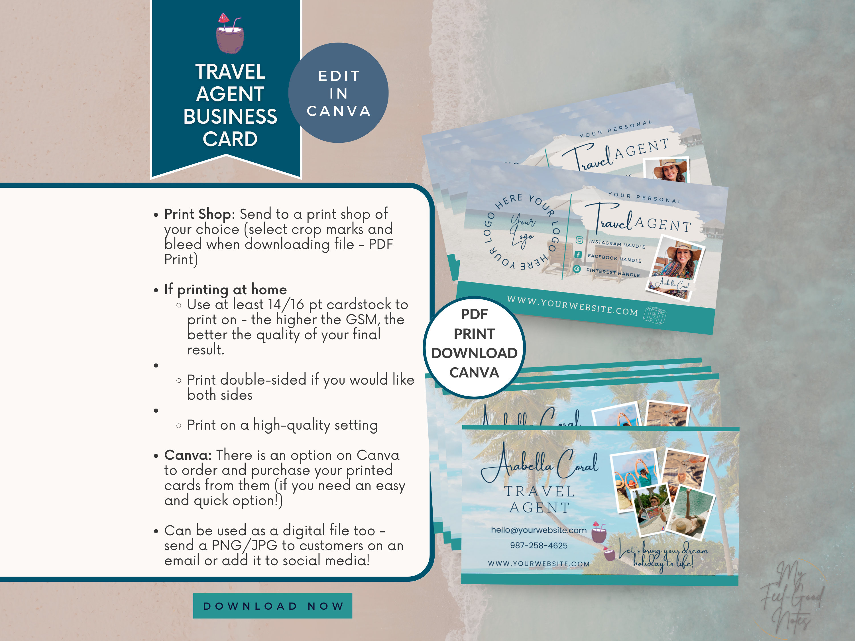 Travel Agency Business Cards Template, Travel Advisor Agent, Canva ...