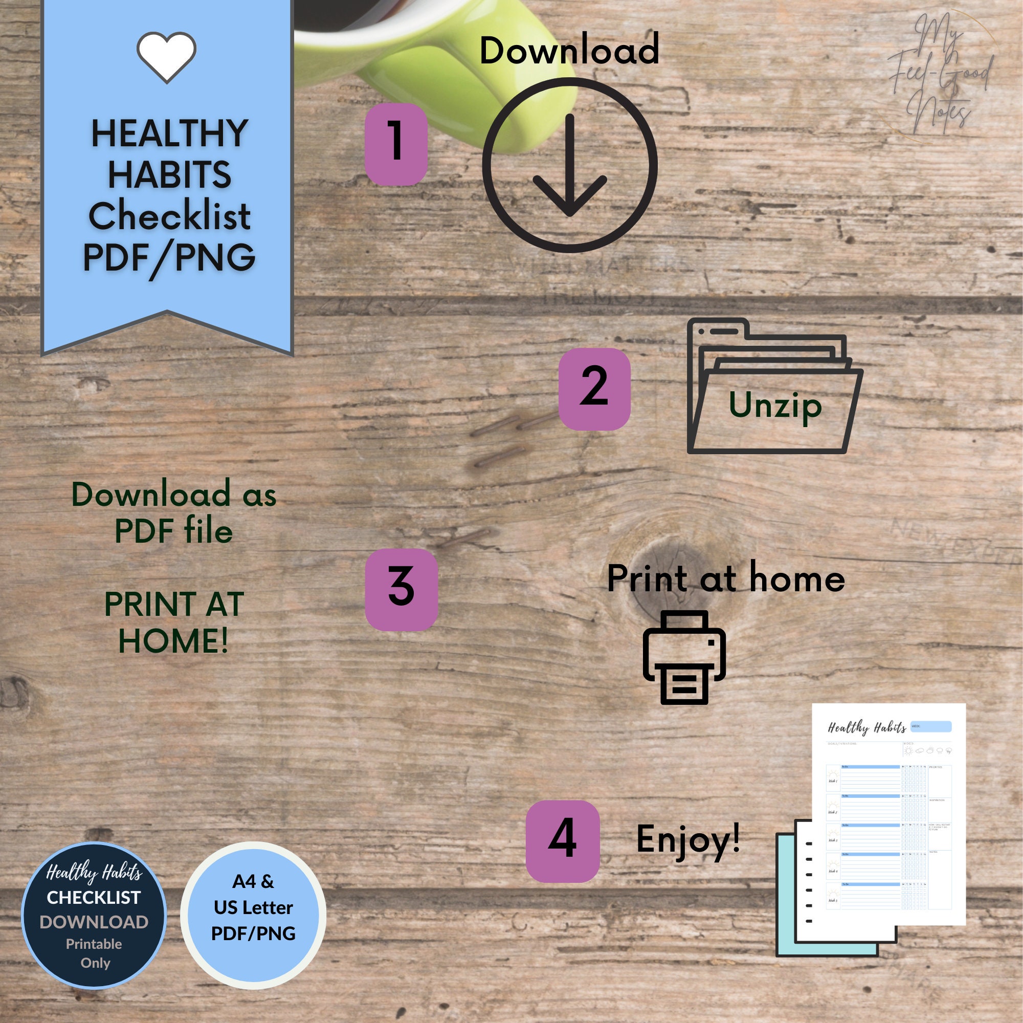 Healthy Habits Tracker Printable | Daily Checklist Blue Sky Planner ...