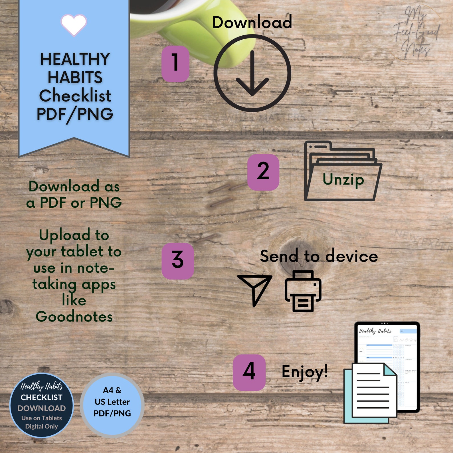 Healthy Habits Checklist Goodnotes Blue Aesthetic Minimalist Daily ...