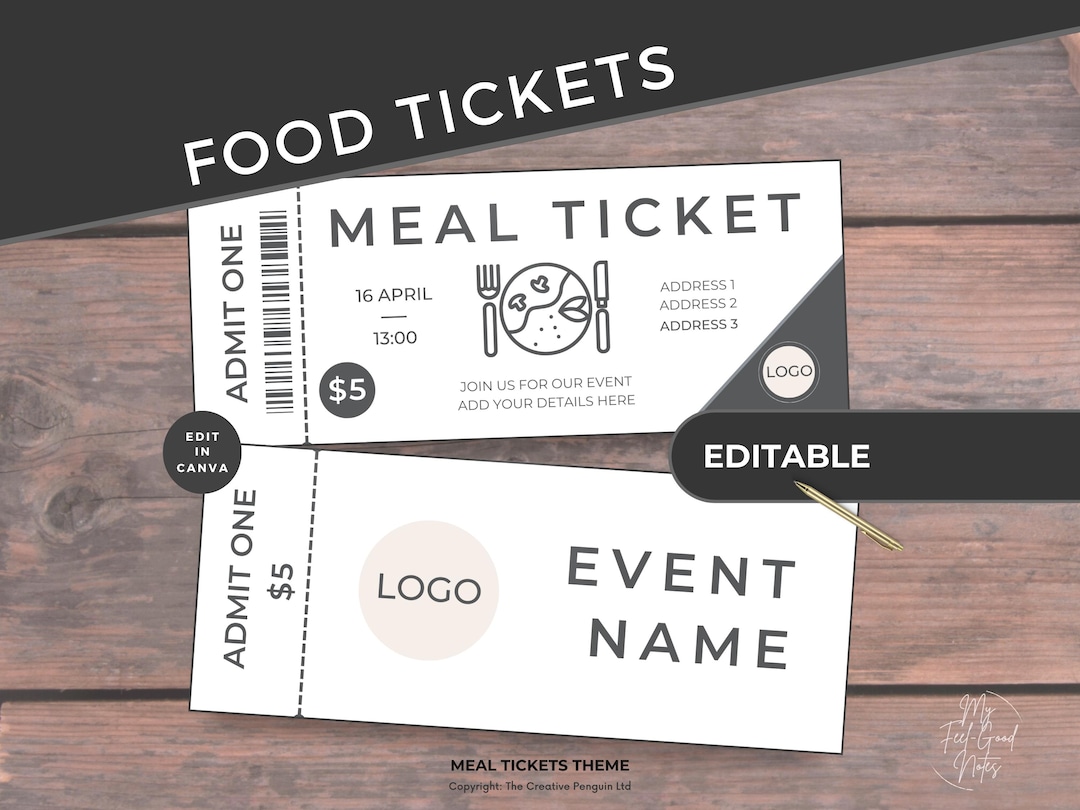 Meal Ticket Template, Food Truck, Editable Event Voucher, Restaurant ...