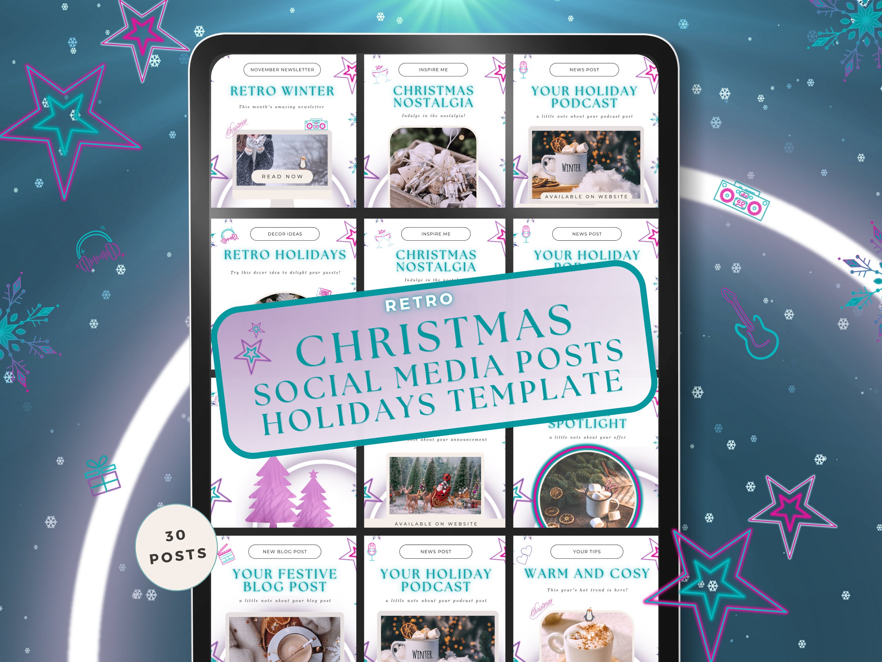 Christmas Social Media Posts for Business, Retro Holiday Stories ...