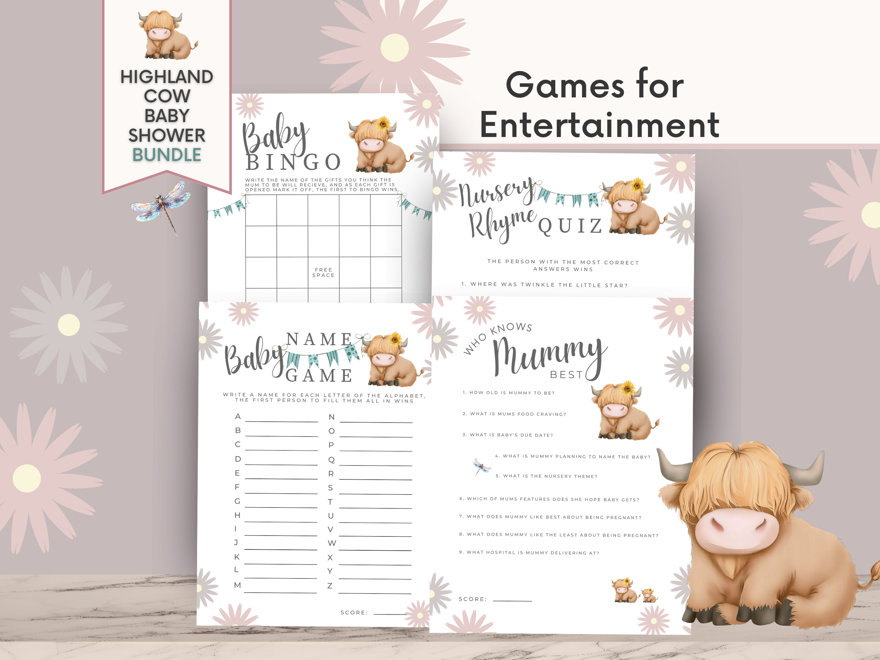 Highland Cow Baby Shower Bundle, Baby Shower Game Bundle, Holy Cow ...