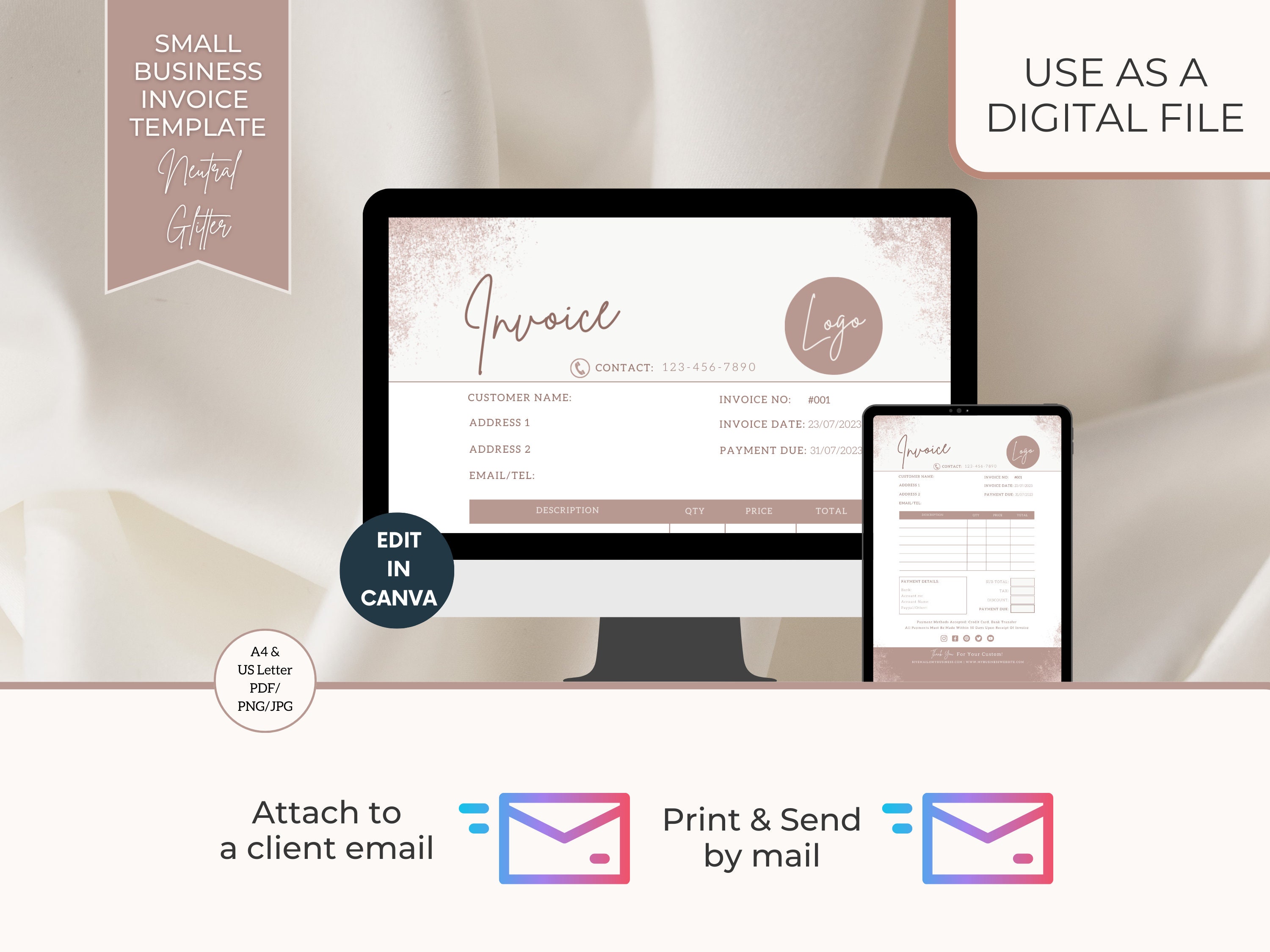 Simple Billing Invoice Template, Business DIY, Digital Canva Editable ...