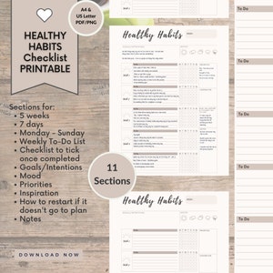 Daily Habit Tracker Printable | Healthy Habits Checklist Neutral ...