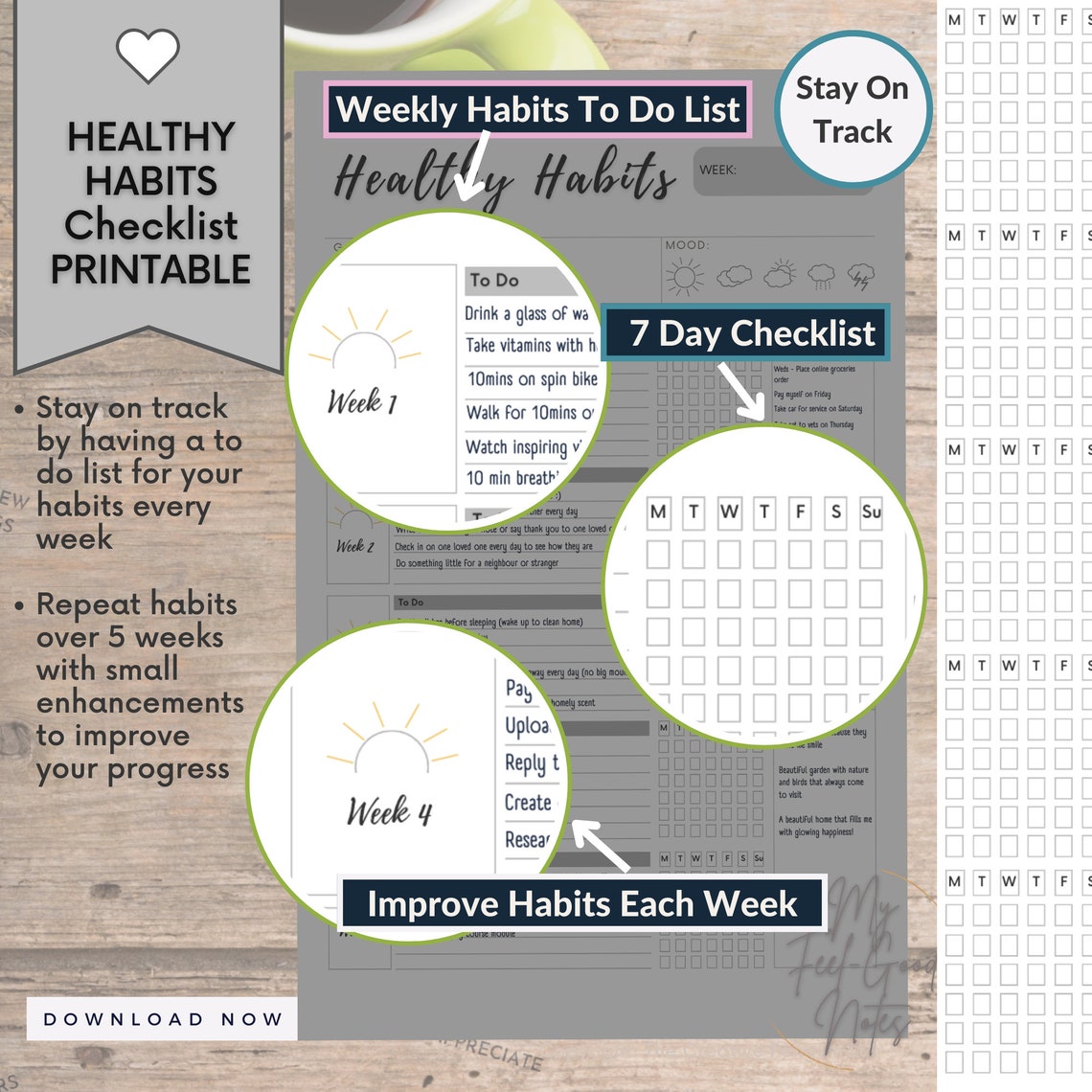 Daily Habit Tracker Printable Healthy Habits Checklist Minimal Grey ...