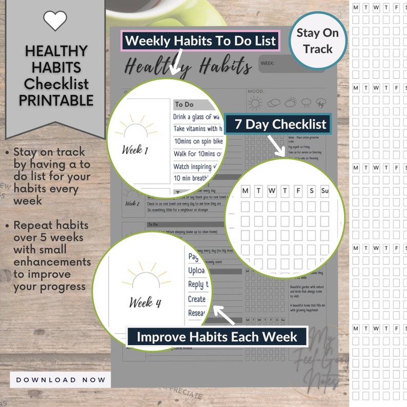 Daily Habit Tracker Printable Healthy Habits Checklist Minimal Grey ...