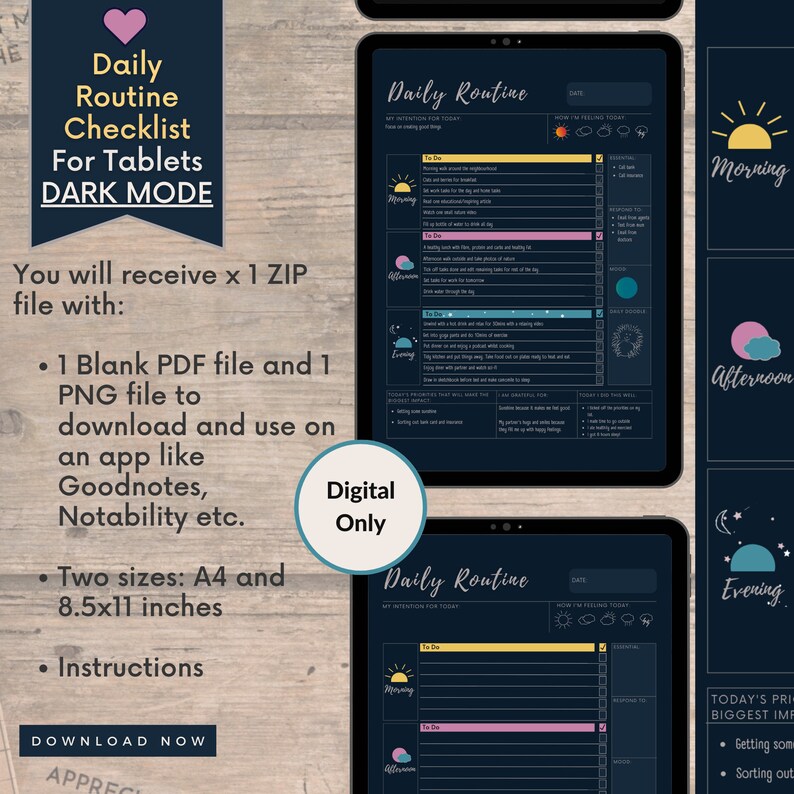 Goodnotes Planner Dark Mode Blue Templates Daily Routine Checklist ...