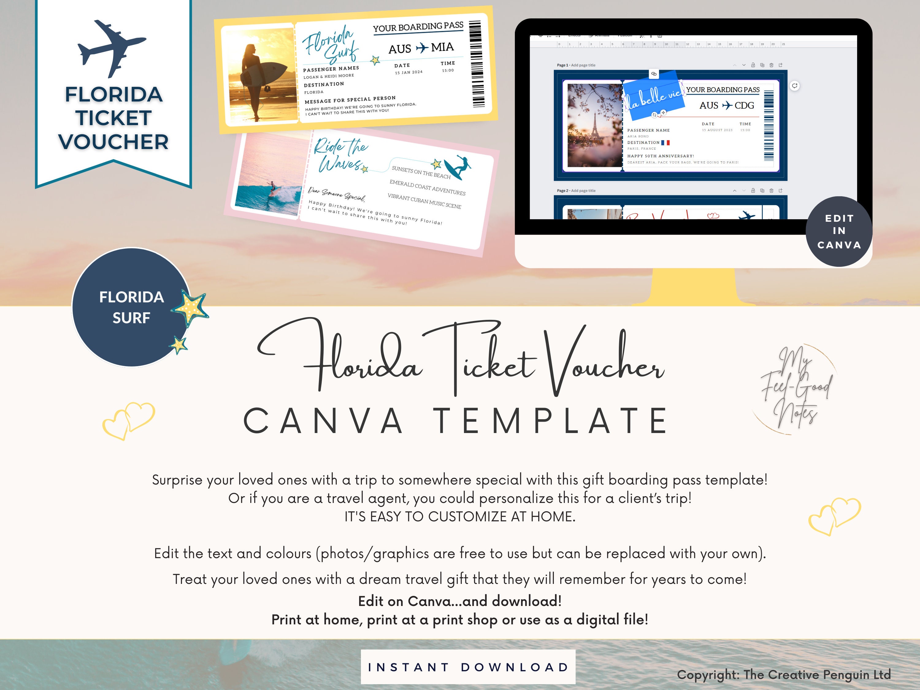 Printable Ticket to Florida, Surprise Trip, Print at Home Boarding Pass ...