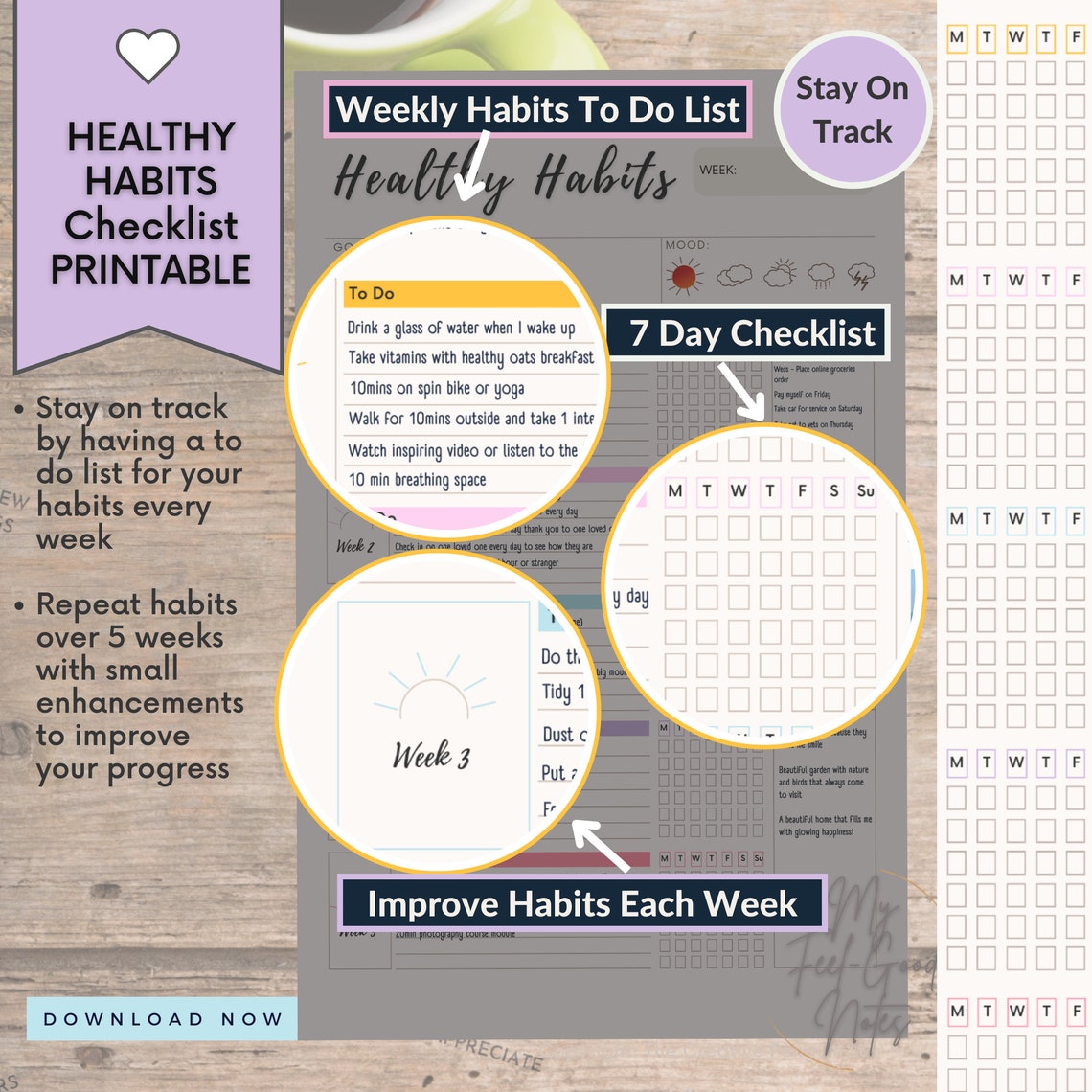 Daily Habit Tracker Printable Healthy Habits Checklist Pastel Rainbow ...