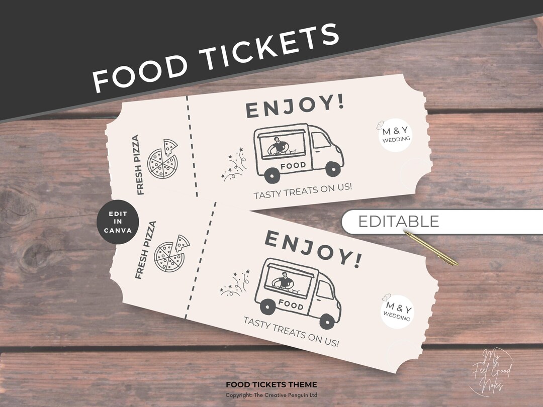 Food Truck Meal Ticket, Wedding Drink Voucher, Editable Meal Template ...