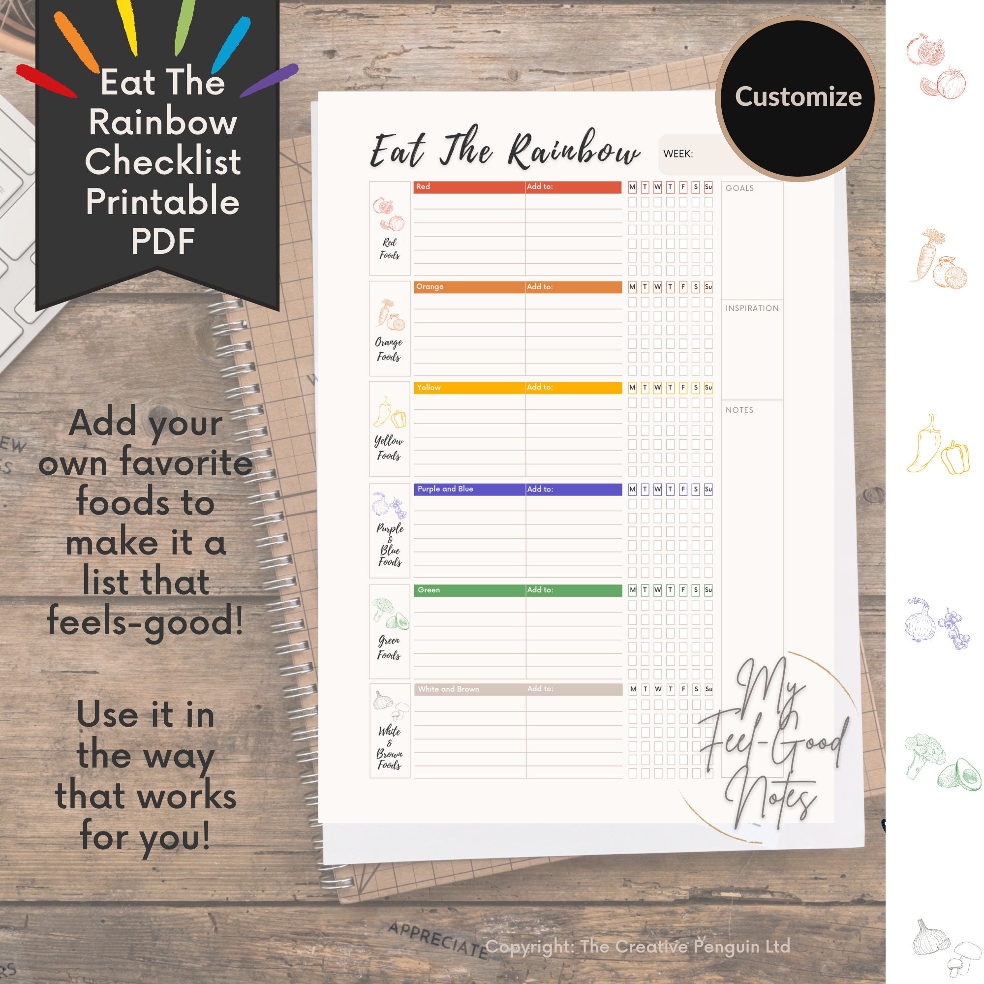 Eat the Rainbow Checklist Printable | | Healthy Food Tracker | Meal ...