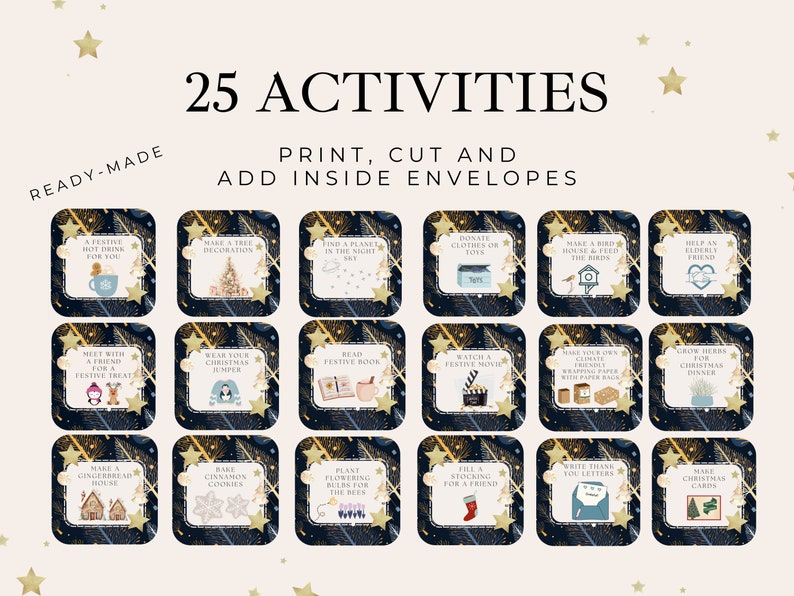 Advent Calendar Kit Printable DIY, Activities Cards, Christmas ...