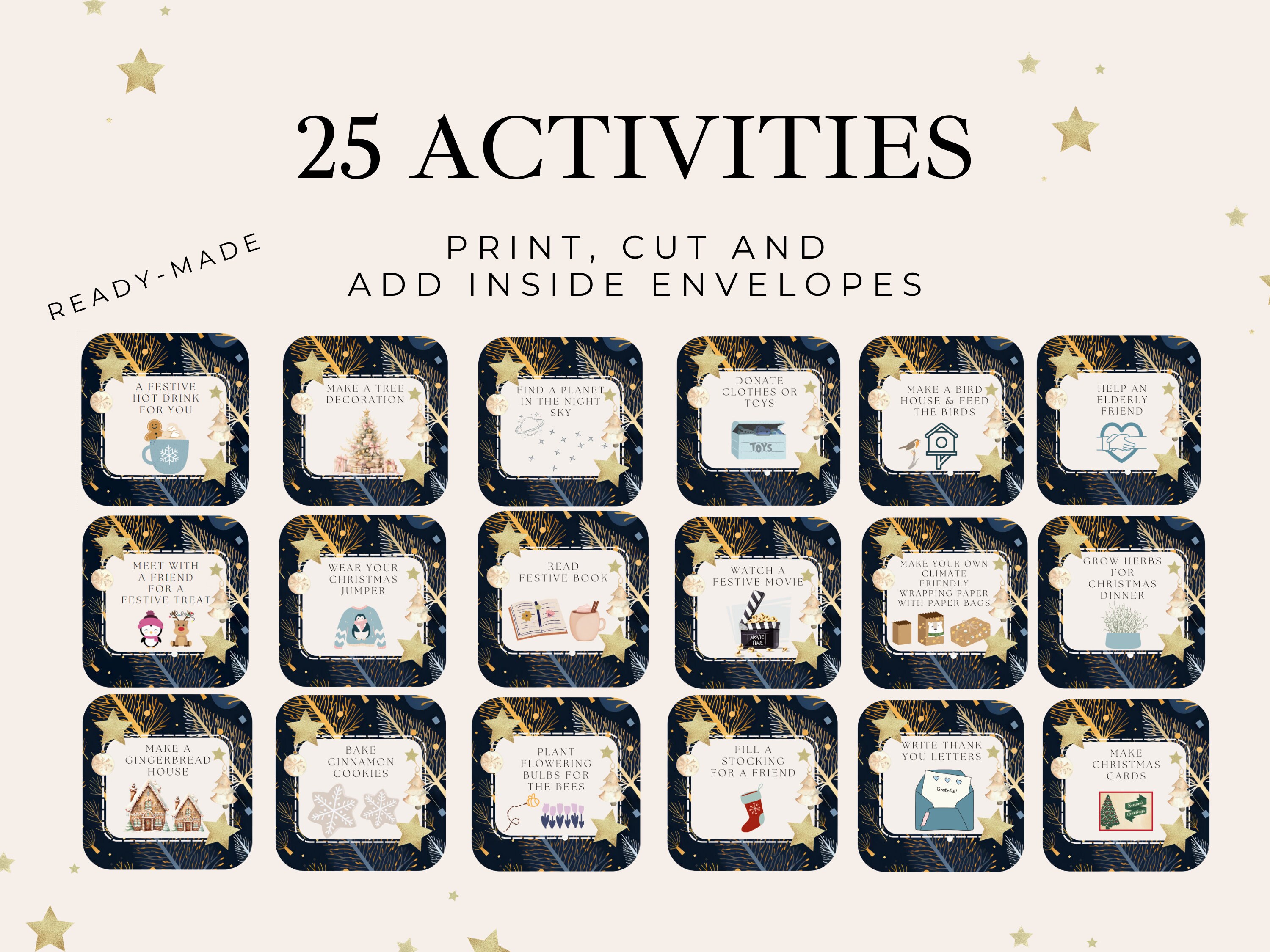 Advent Calendar Kit Printable DIY, Activities Cards, Christmas ...