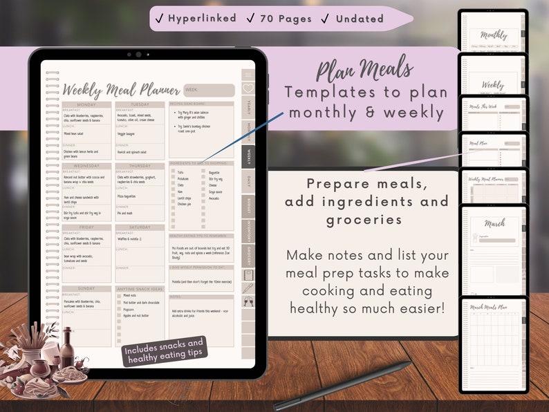 Digital Meal Planner and Recipe Book, Meal Prep, Goodnotes Food Journal ...