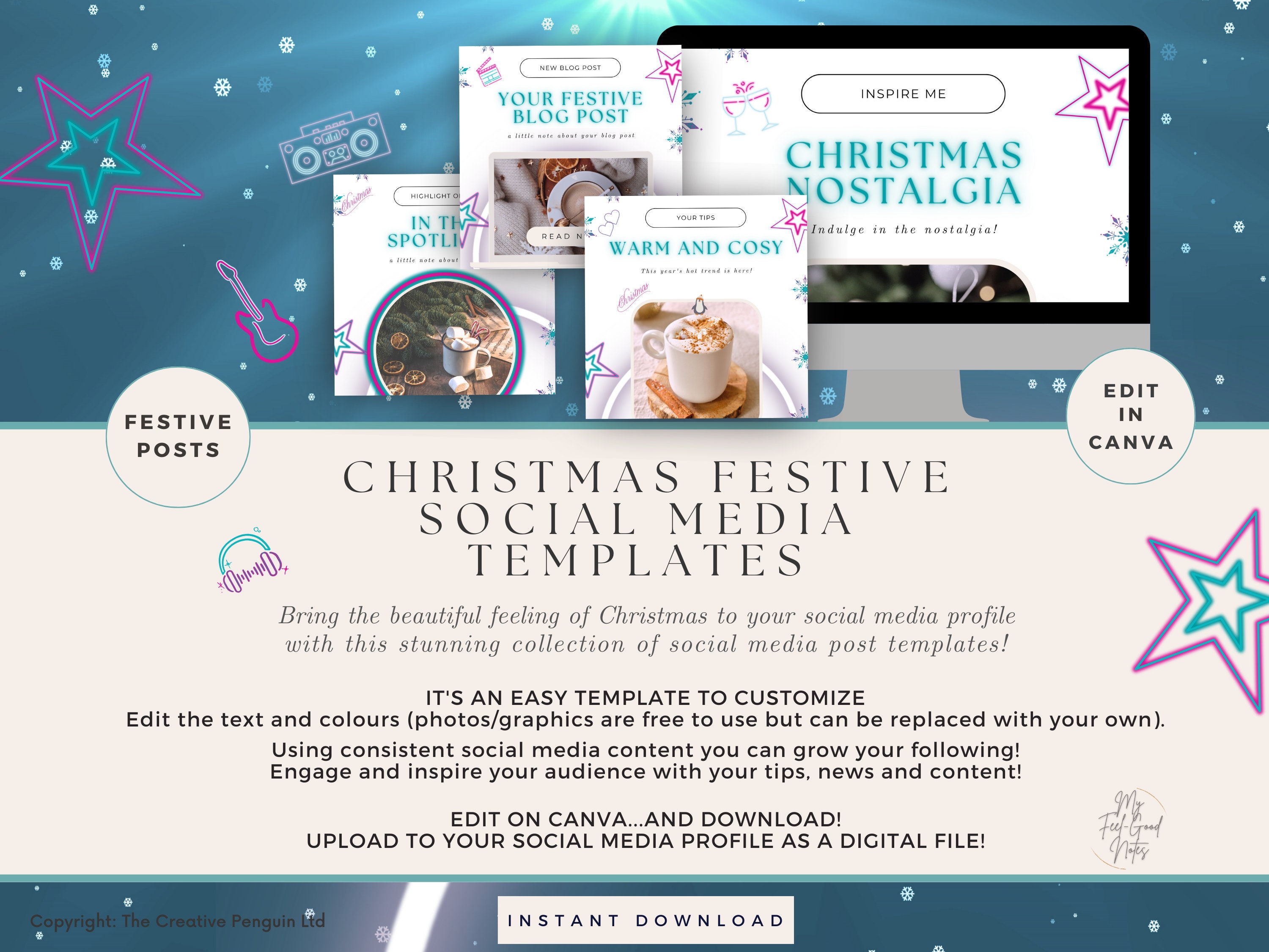 Christmas Social Media Posts for Business, Retro Holiday Stories ...