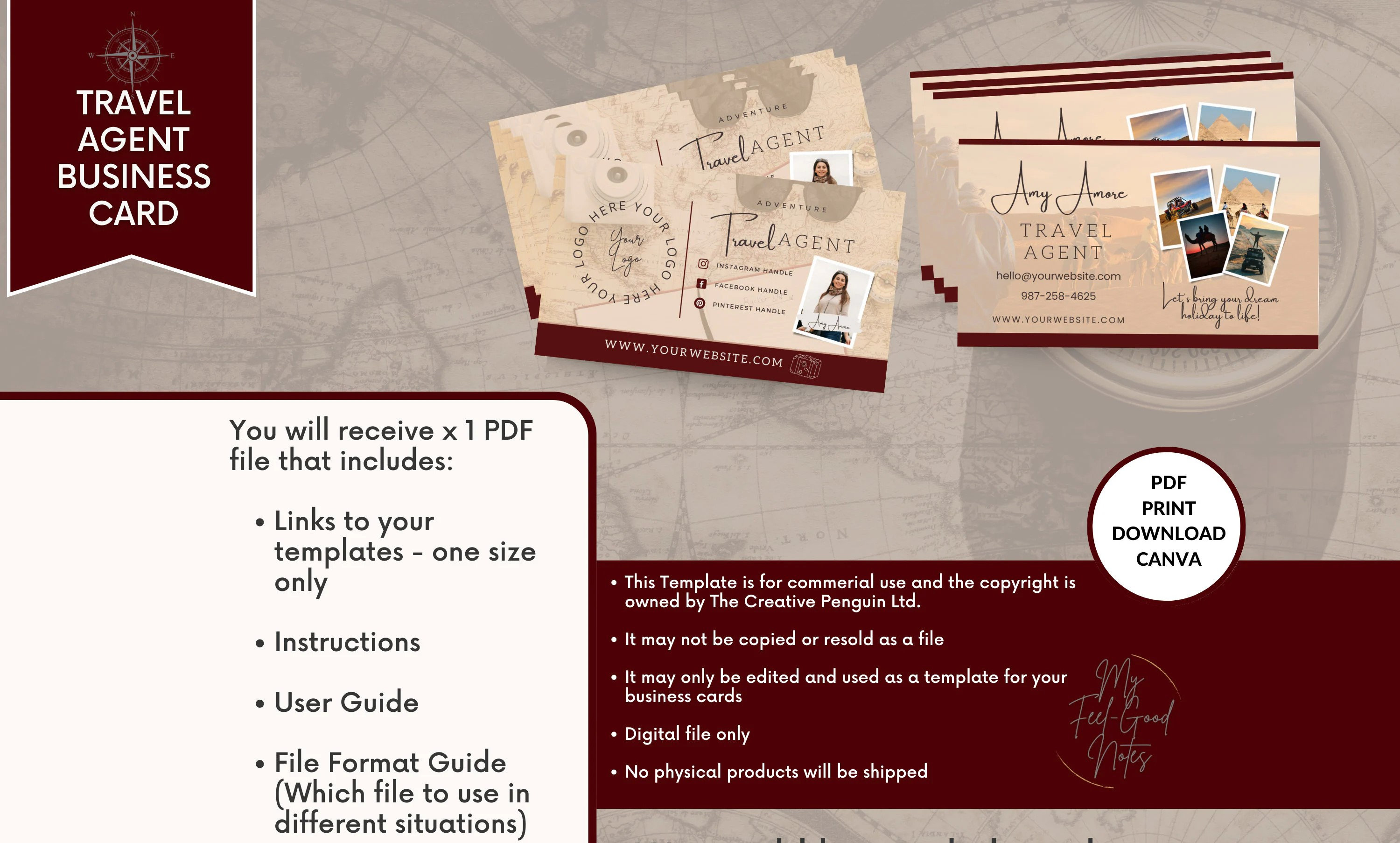 Travel Agent Business Cards Template, Travel Advisor Agency, Canva ...