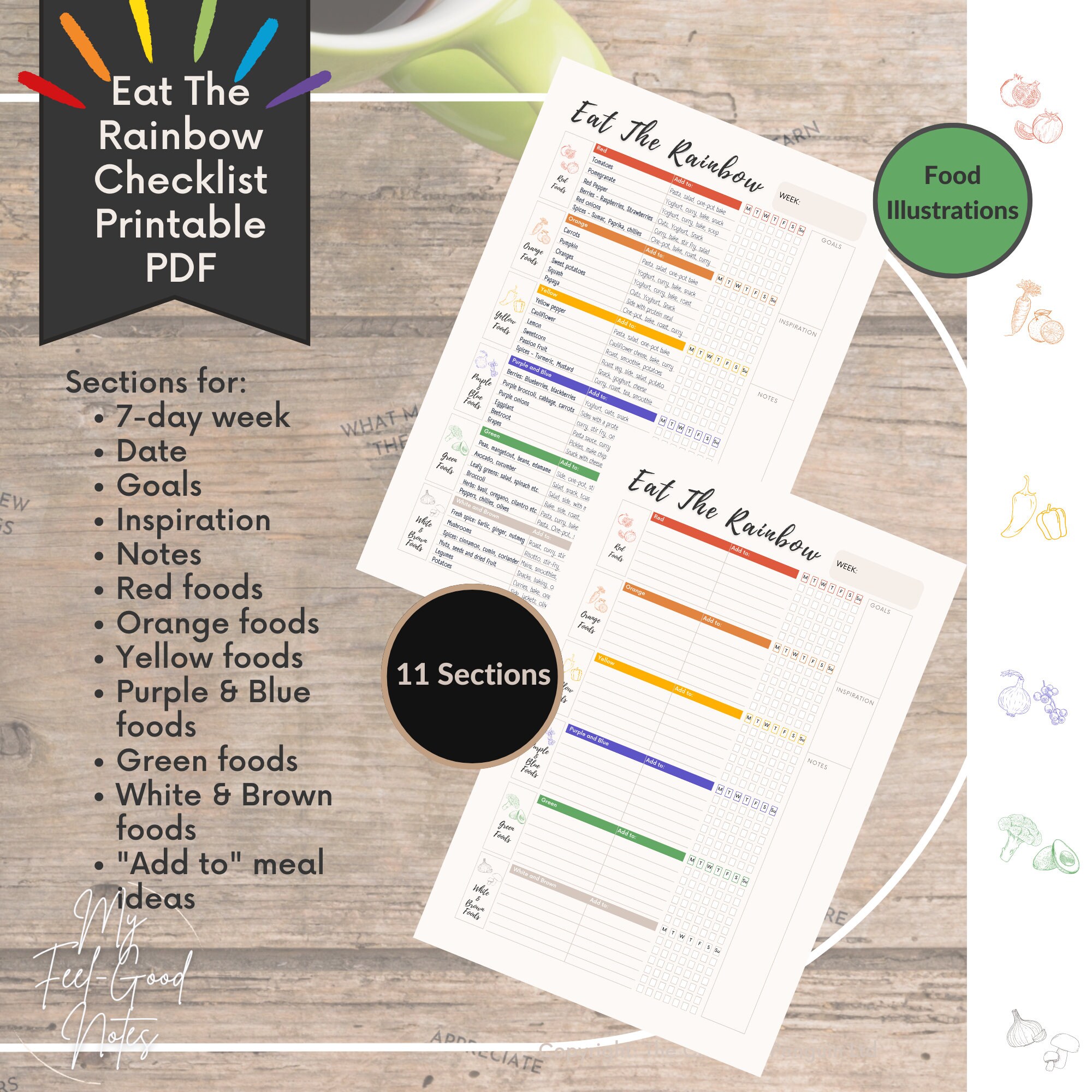 Eat the Rainbow Checklist Printable | | Healthy Food Tracker | Meal ...