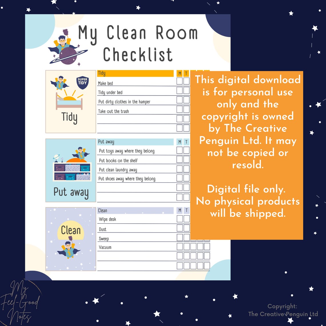 Cleaning Checklist Boy Room Superhero Design Family Chore Chart for ...
