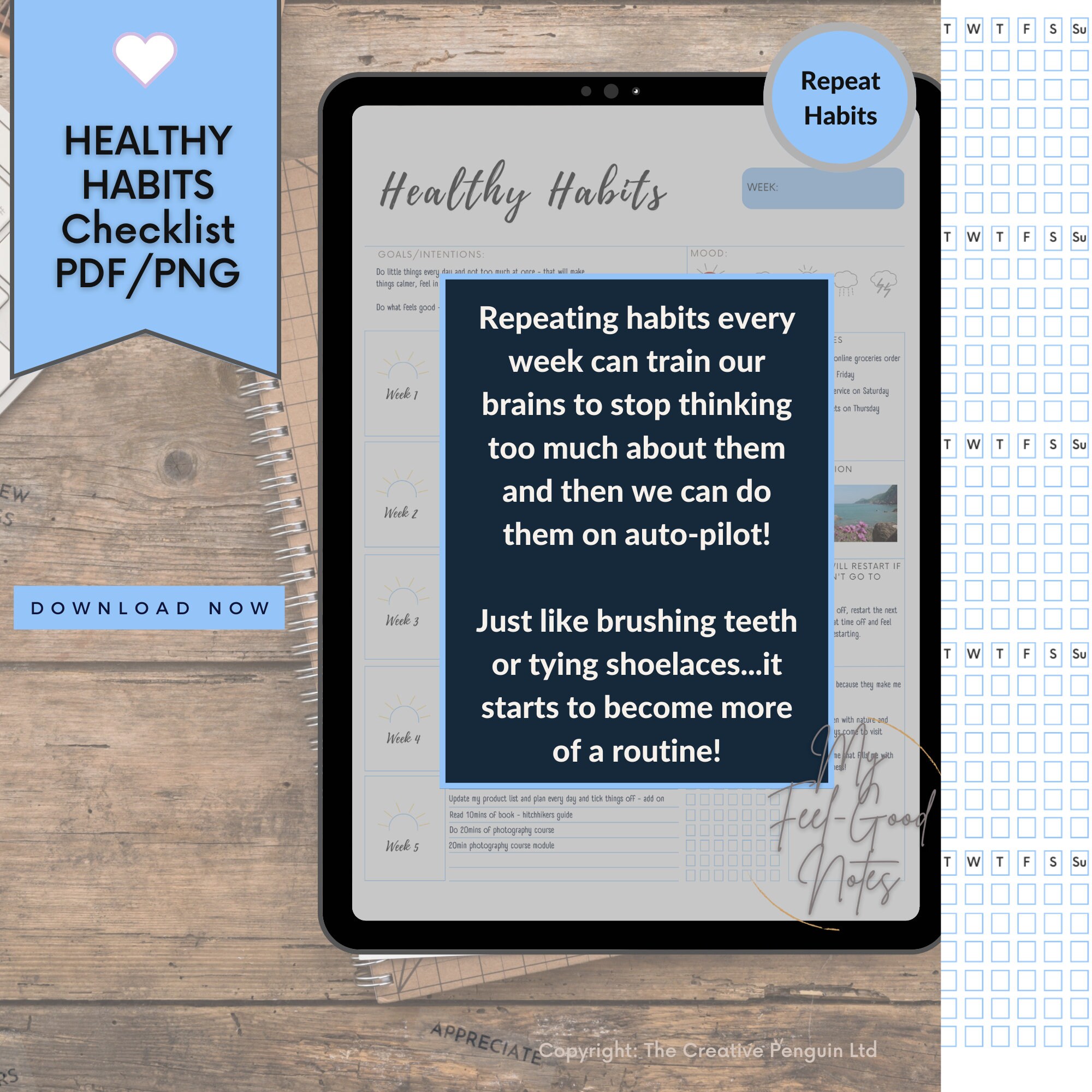Healthy Habits Checklist Goodnotes Blue Aesthetic Minimalist Daily ...