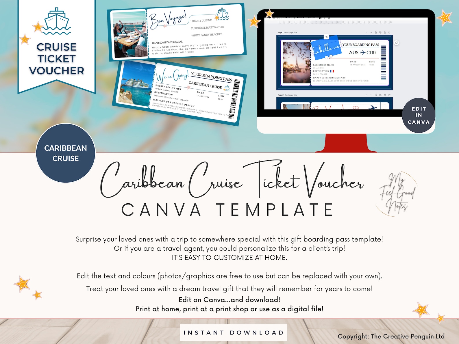 Vacation Voucher Cruise, Boarding Pass Gift Certificate, Printable ...