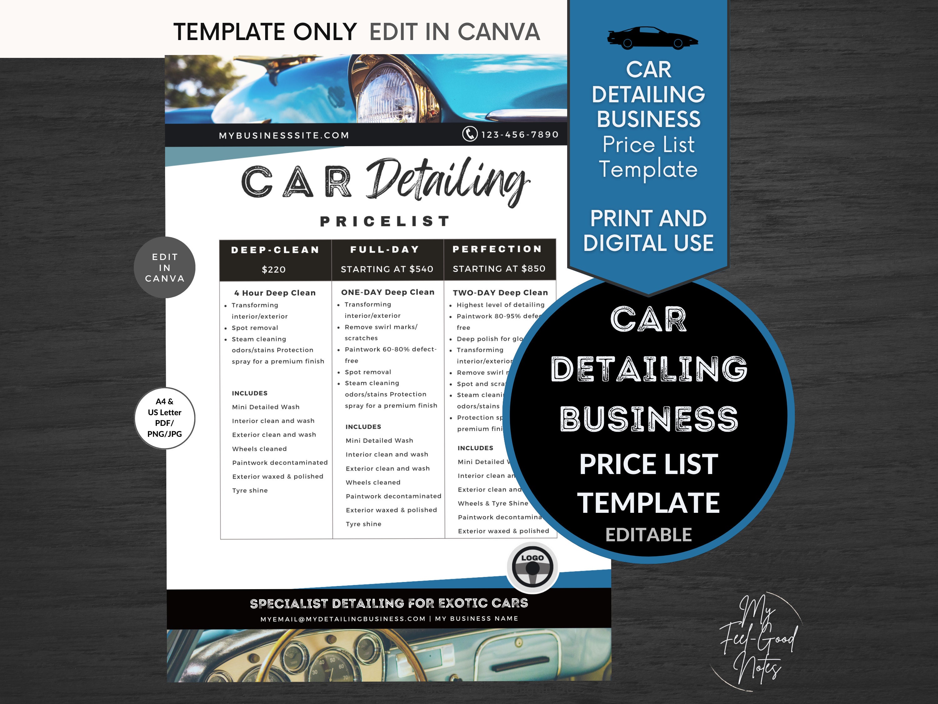 Car Detailing Price List Template Business | Editable Pricing Blue ...