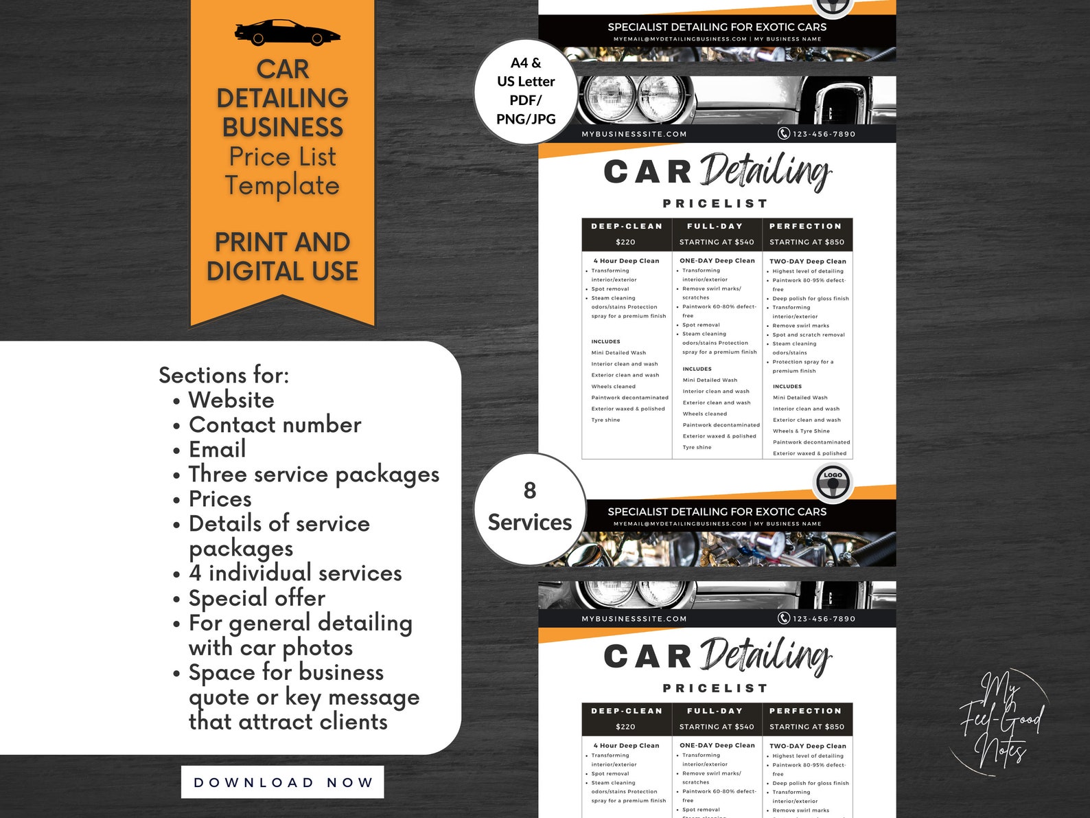 Car Detailing Price List Template Business, Editable Pricing, Canva ...