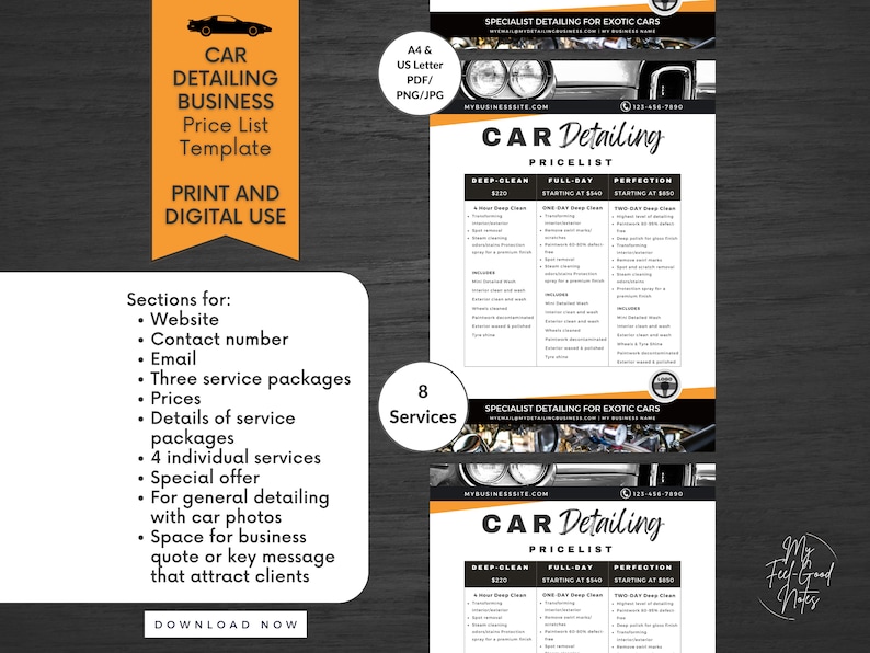 Car Detailing Price List Template Business, Editable Pricing, Canva ...