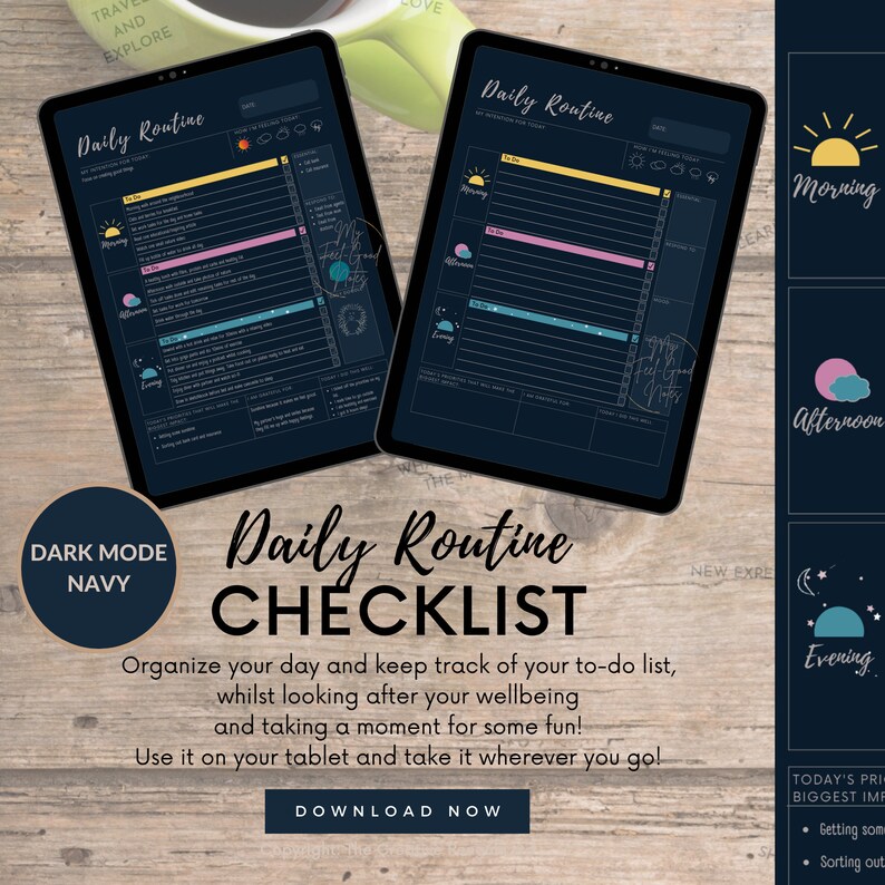 Goodnotes Planner Dark Mode Blue Templates Daily Routine Checklist ...