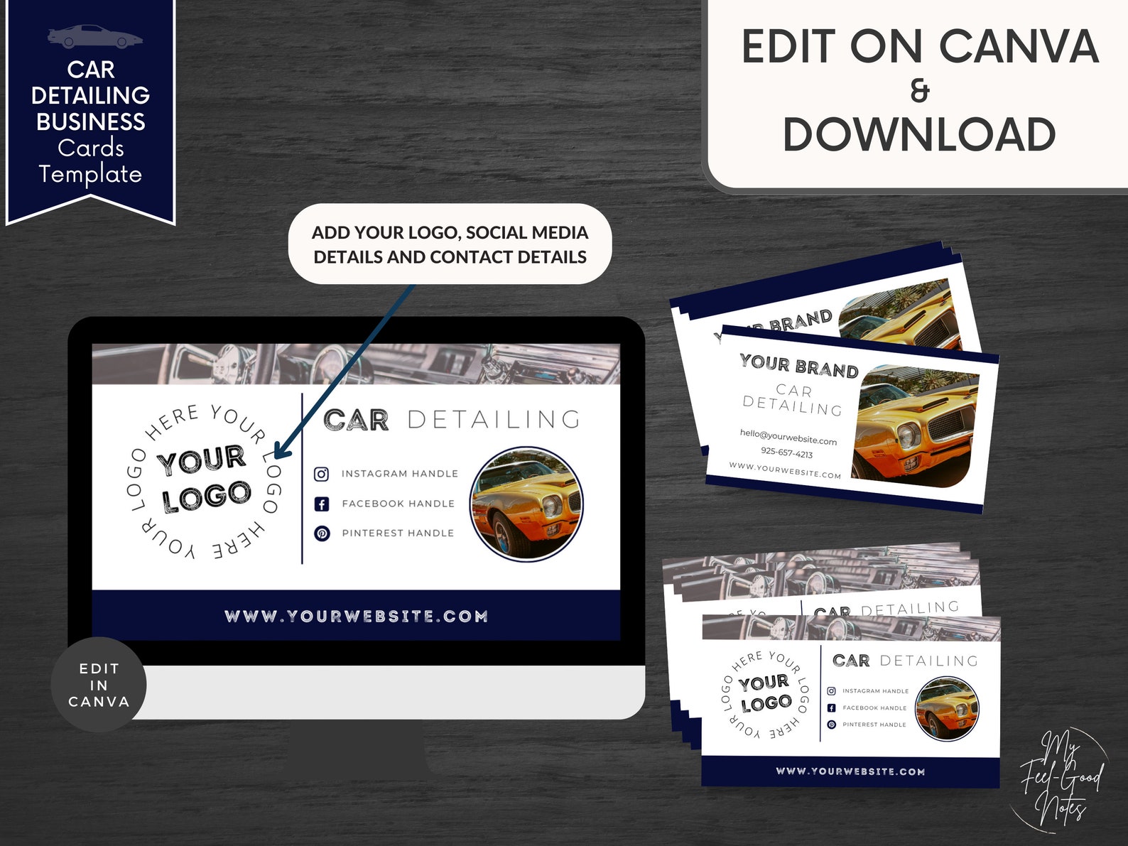 Car Detailing Business Cards Template, Editable Canva Logo, Automotive ...