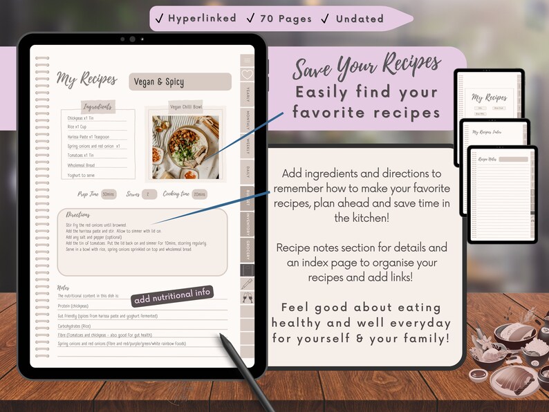 Digital Meal Planner and Recipe Book, Meal Prep, Goodnotes Food Journal ...