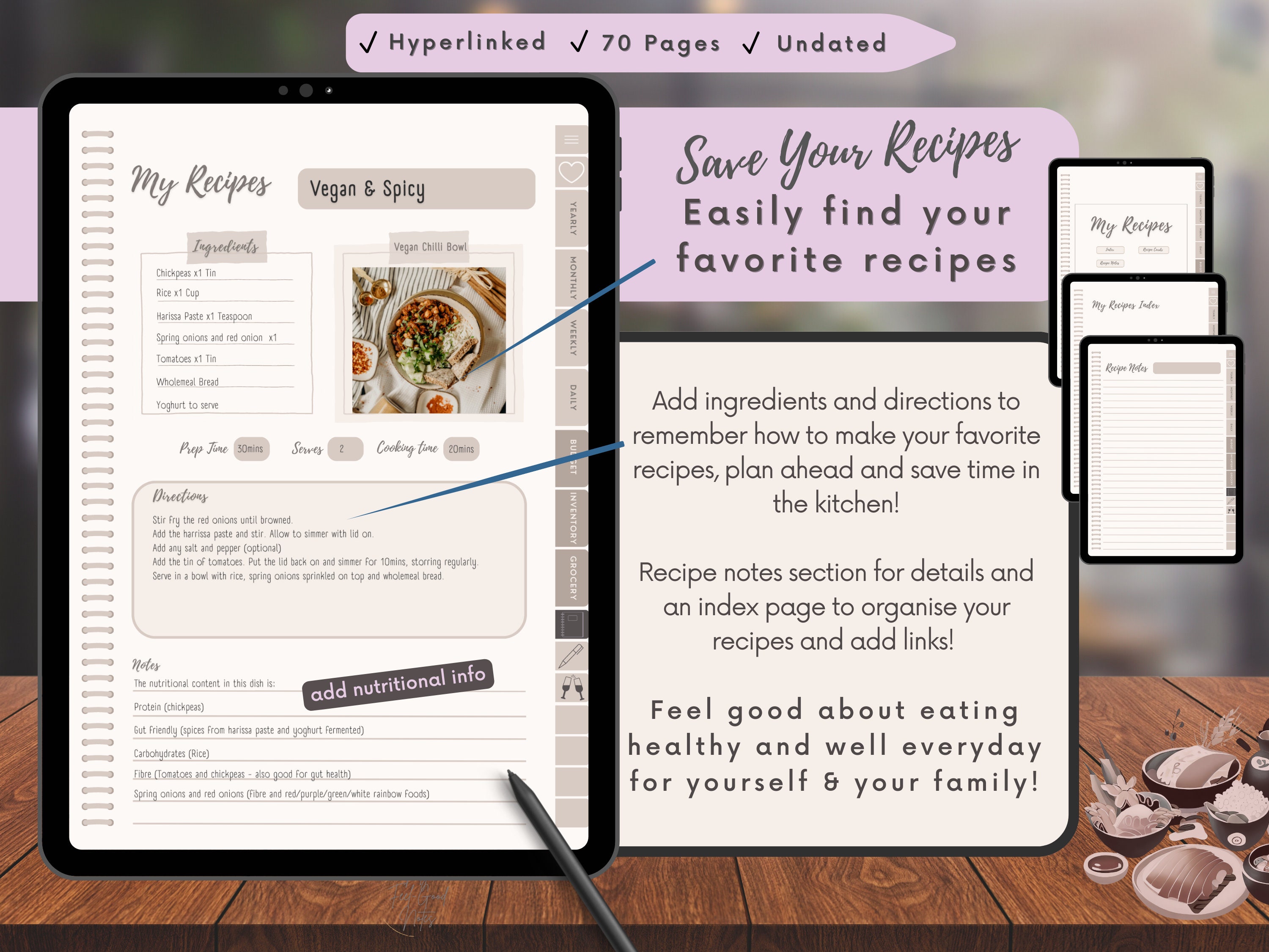 Digital Meal Planner and Recipe Book, Meal Prep, Goodnotes Food Journal ...
