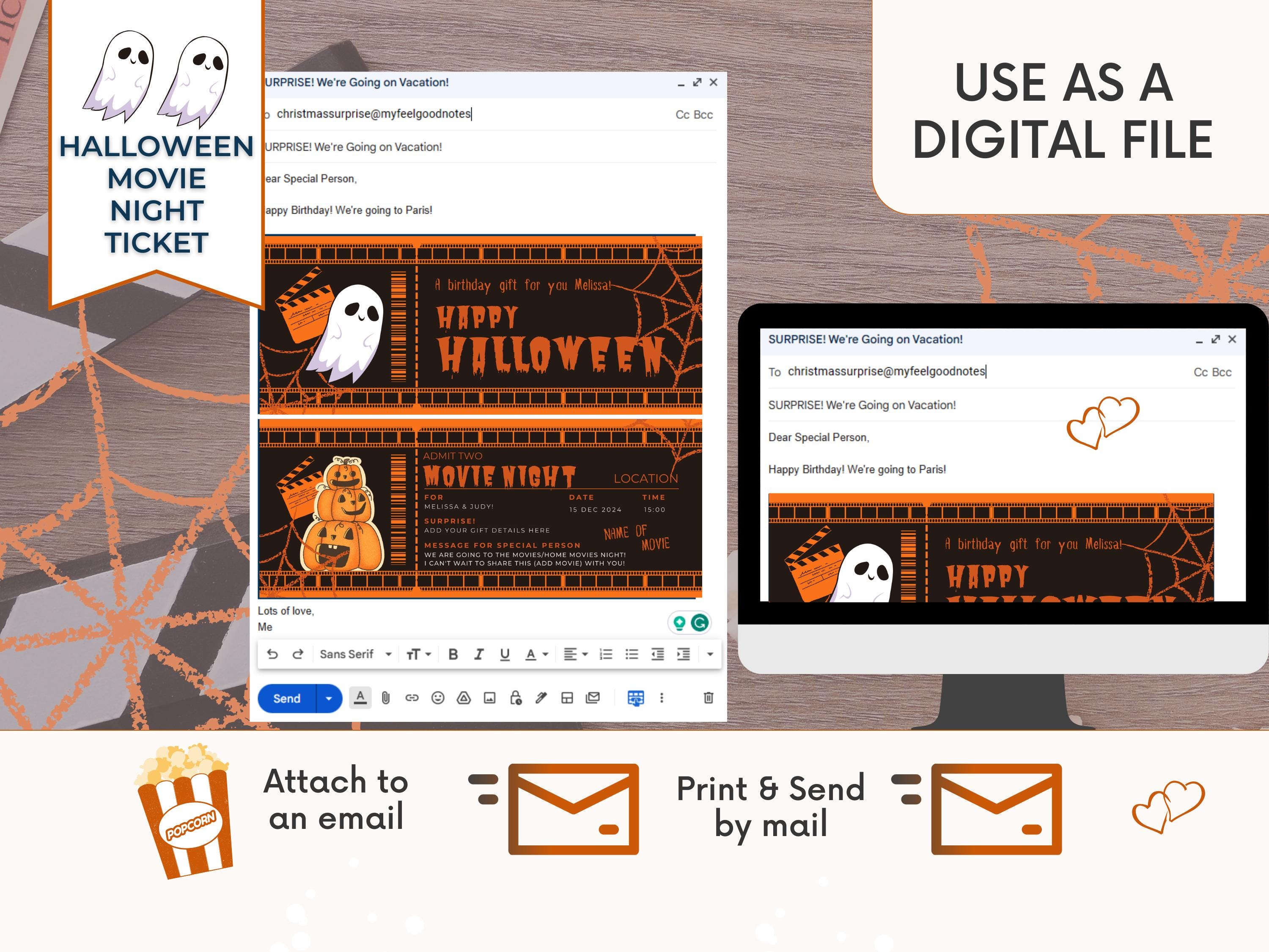 Halloween Movie Night Ticket, Printable Invitation, Editable Template ...