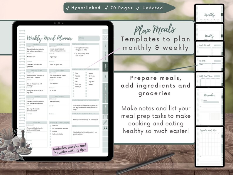 Digital Meal Planner and Recipe Book Card, Goodnotes Food Journal ...