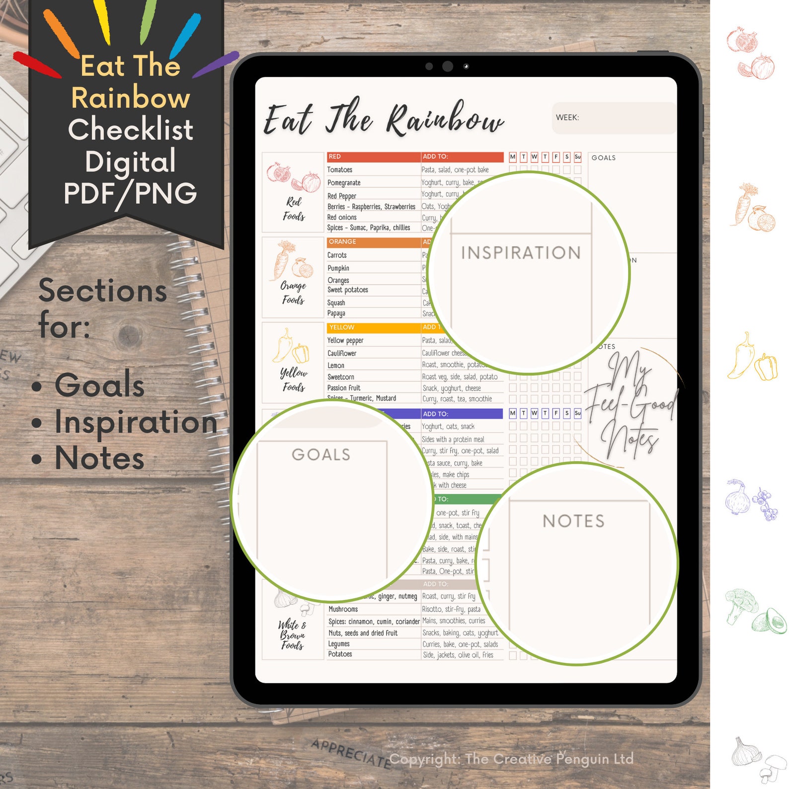 Eat the Rainbow Checklist Goodnotes | Healthy Food Tracker | Meal ...