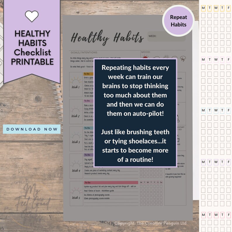 Daily Habit Tracker Printable Healthy Habits Checklist Pastel Rainbow ...
