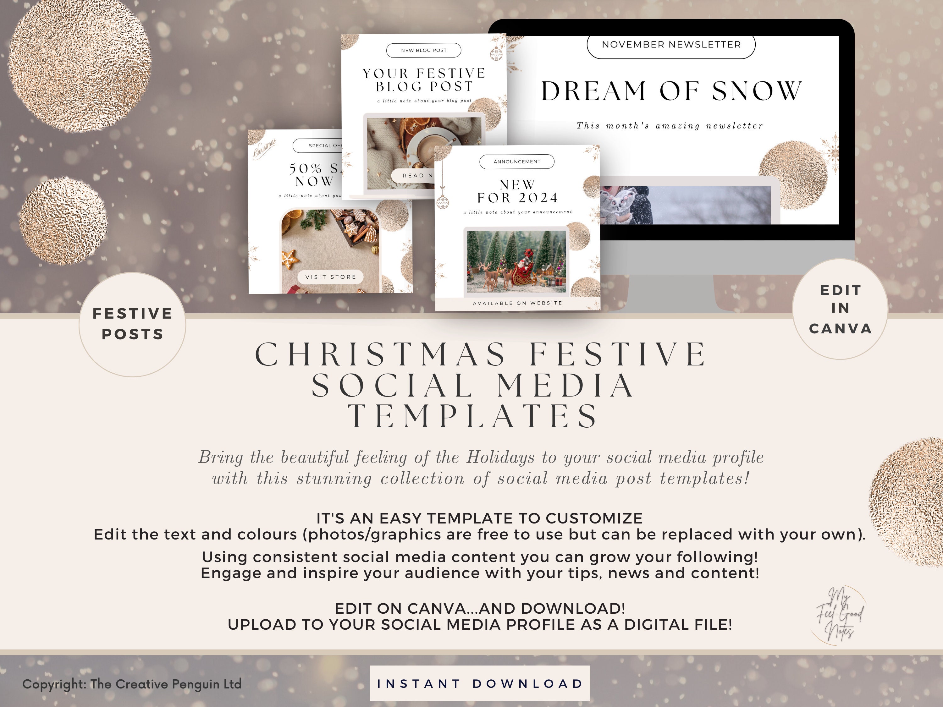 Christmas Social Media Posts for Business, Holiday Stories Editable ...