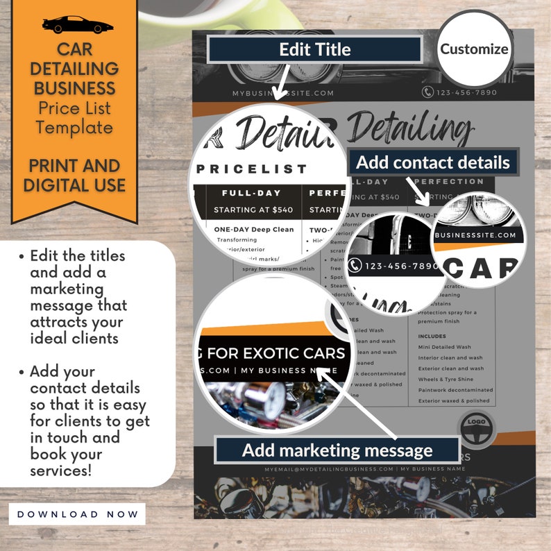 Car Detailing Price List Template Business Editable Pricing - Etsy