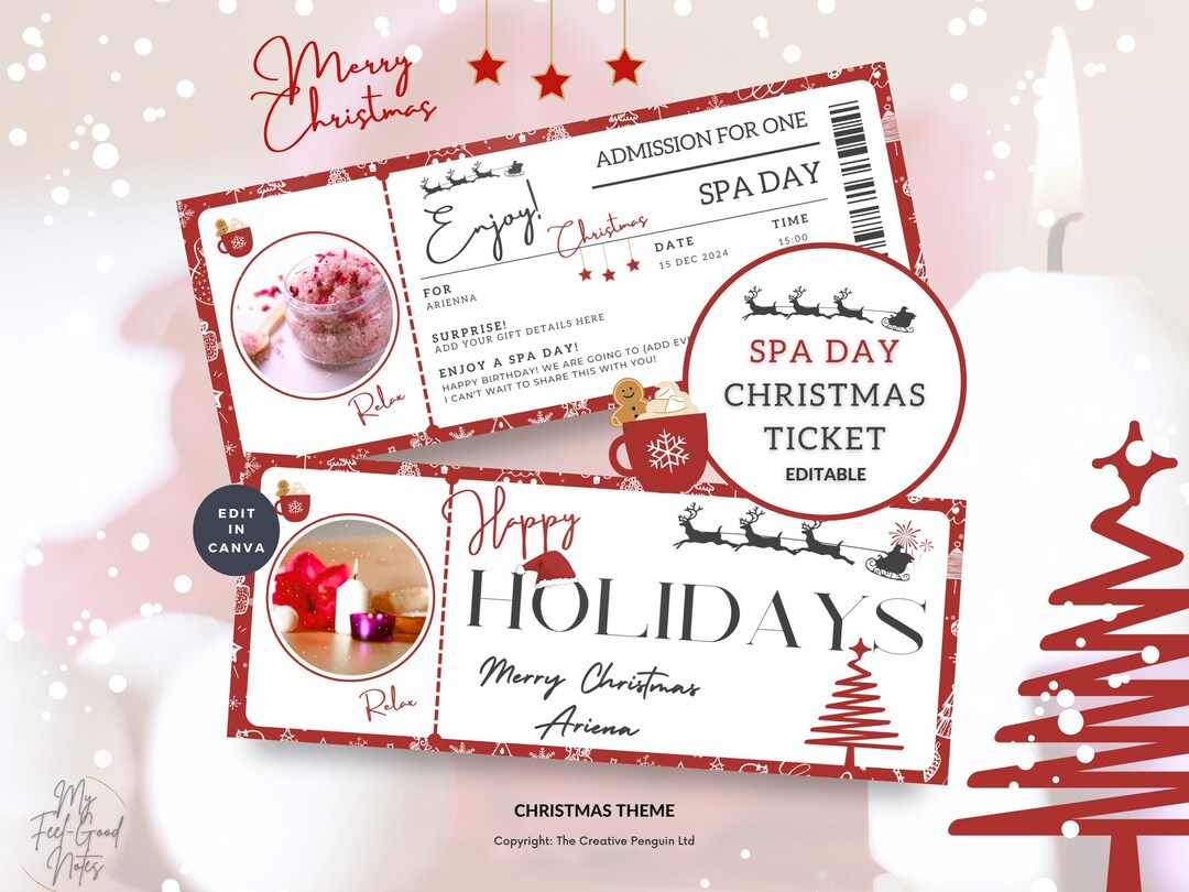 Spa Day Ticket, Christmas Event Template, Surprise Birthday Gift ...