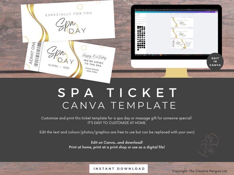 Spa Day Gift Certificate, Printable Voucher, Editable Card, Instant ...